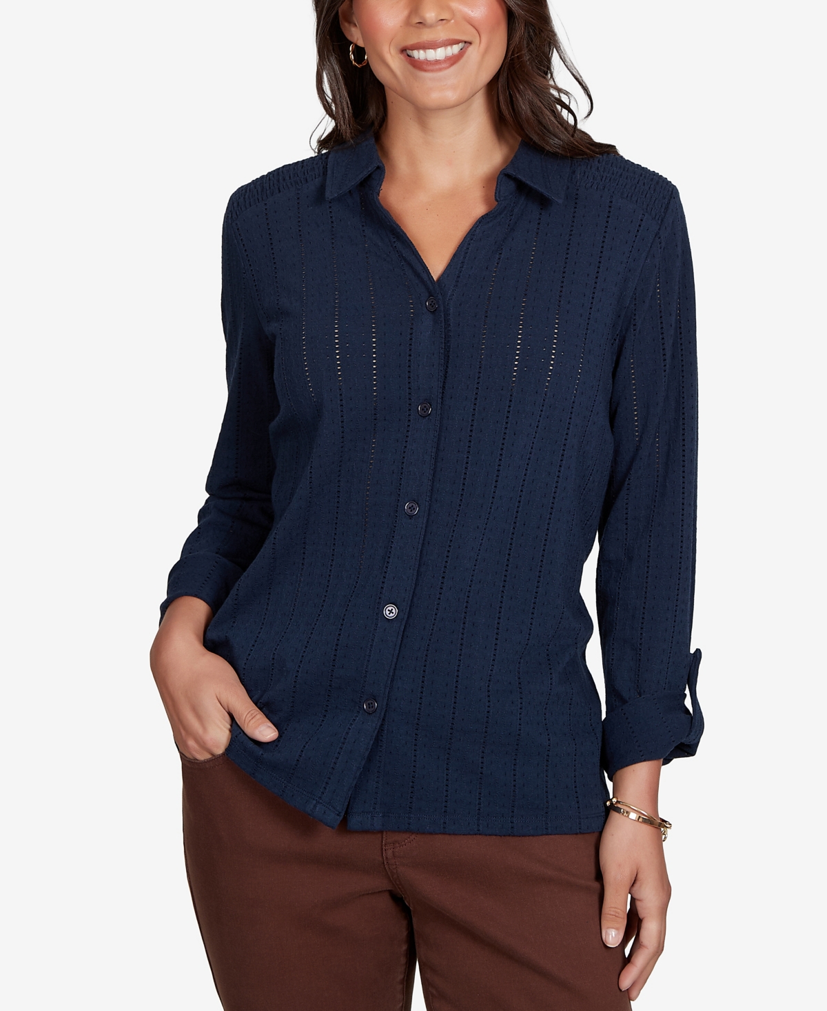 Click here for Ruby Rd. Petite Striped 3/4-Sleeve Henley Collar B... prices