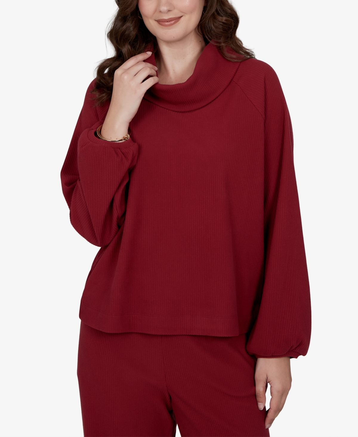 Click here for Ruby Rd. Petite Cowl Neck Ribbed Top - Scarlet prices