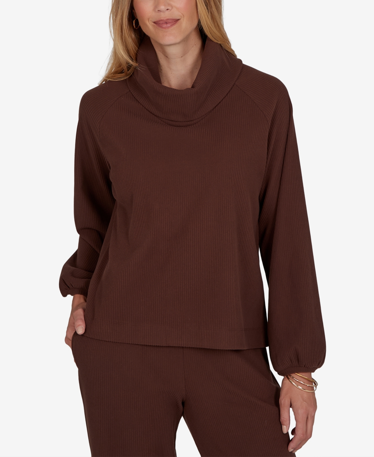 Click here for Ruby Rd. Petite Cowl Neck Ribbed Top - Walnut prices