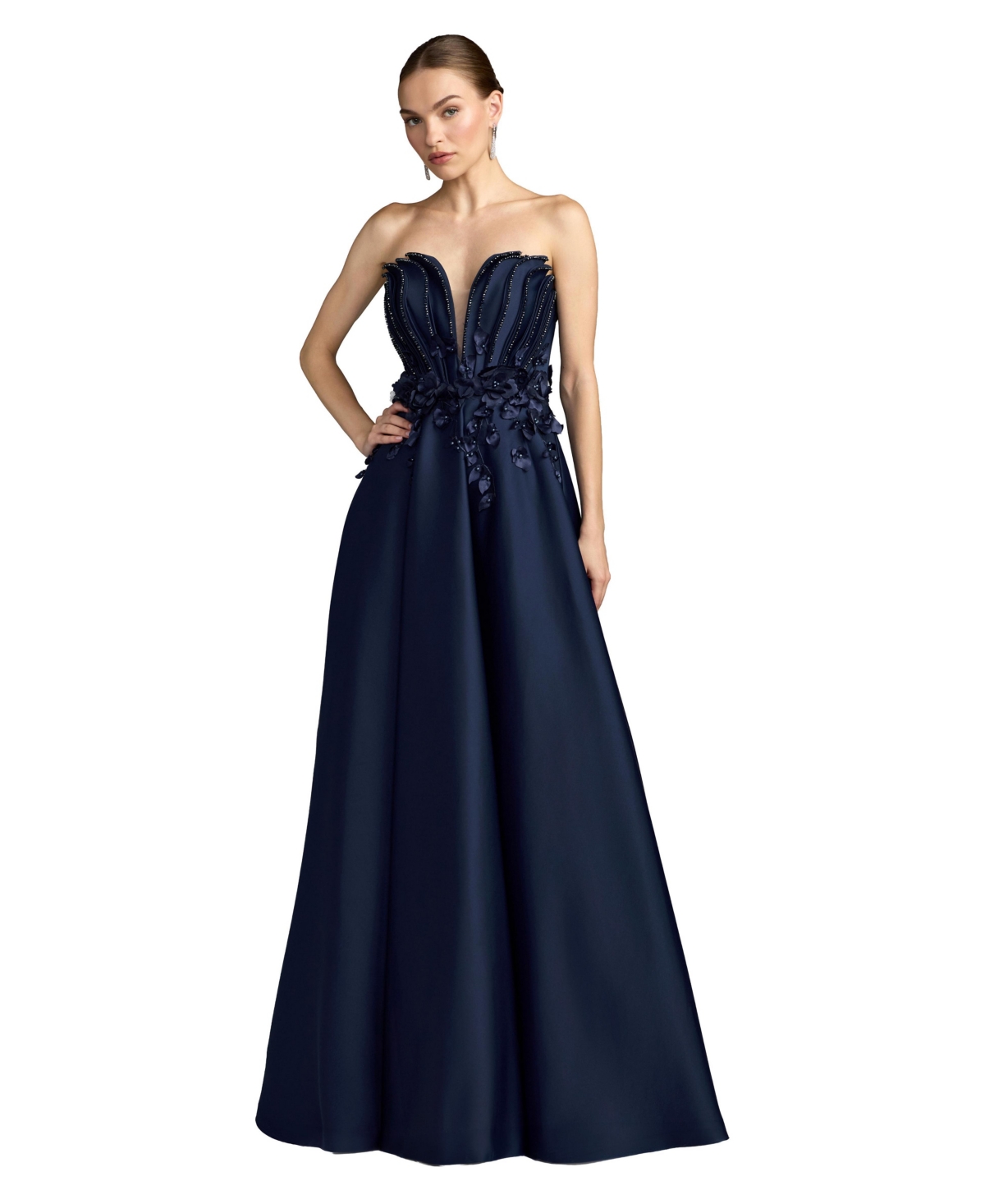 Click here for Mac Duggal Womens Strapless Floral Applique Ball G... prices