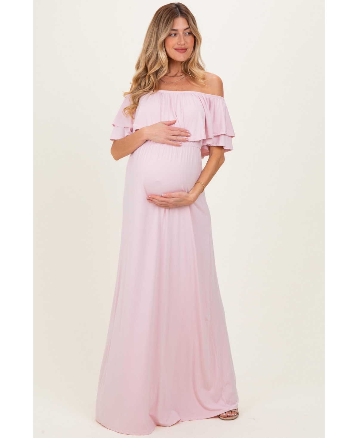 Click here for Pinkblush Womens Light Pink Ruffle Off Shoulder Ma... prices
