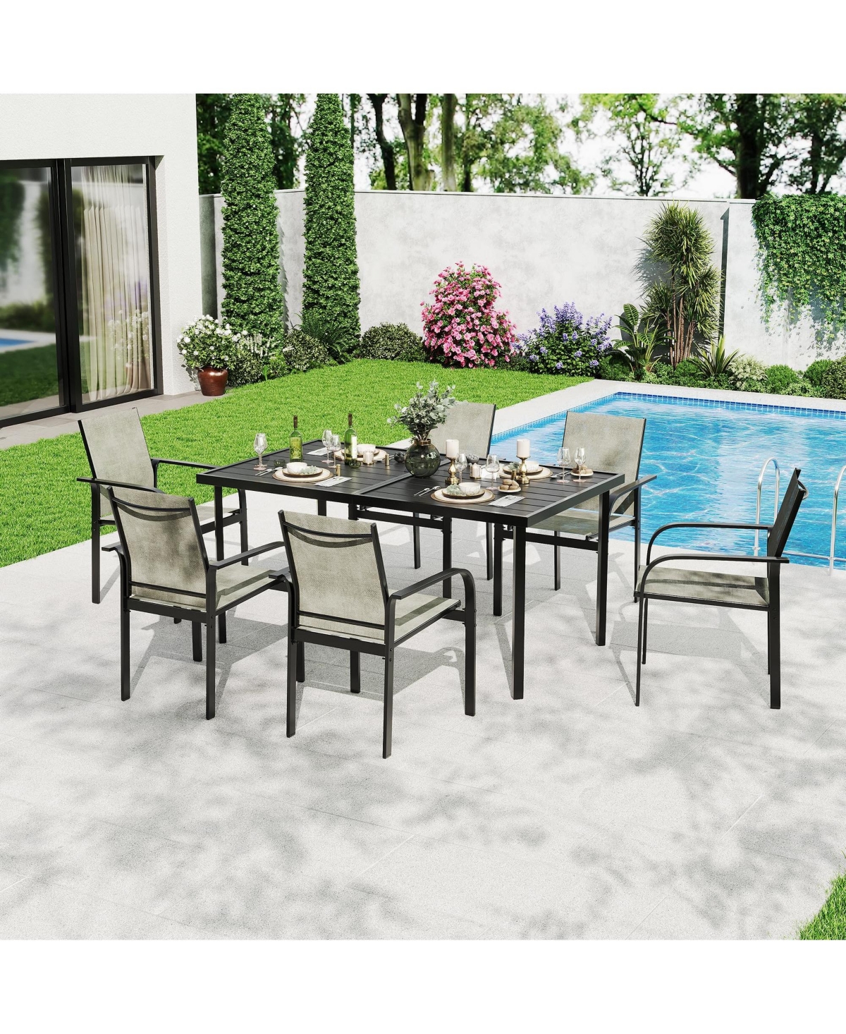 Click here for 7 Piece Patio Dining Set for 6  Metal Outdoor Furn... prices