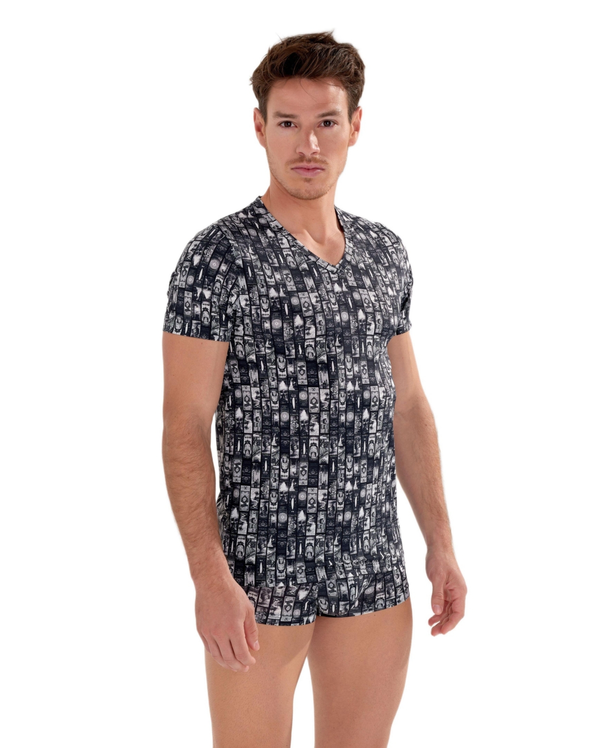 Click here for Hom Mens Rock city T-Shirt V-Neck - Grey prices