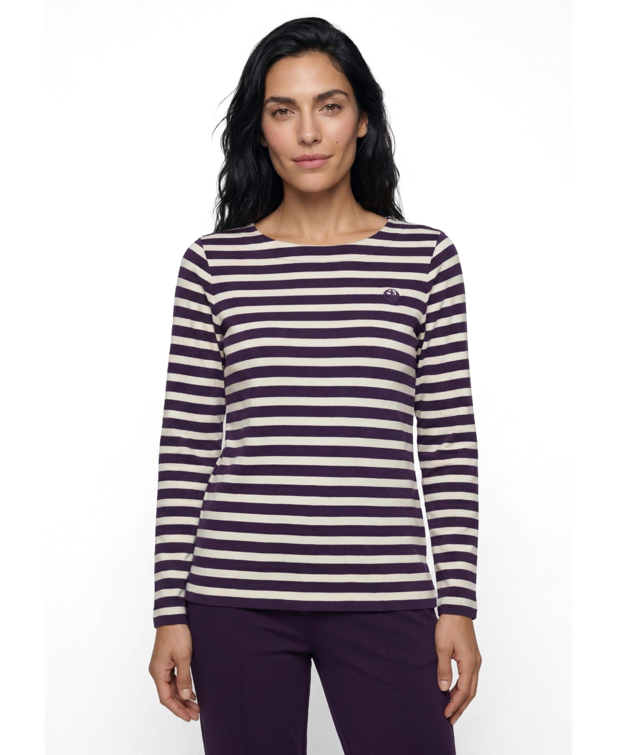 Click here for Olsen Womens Stripe T-Shirt - Plum prices