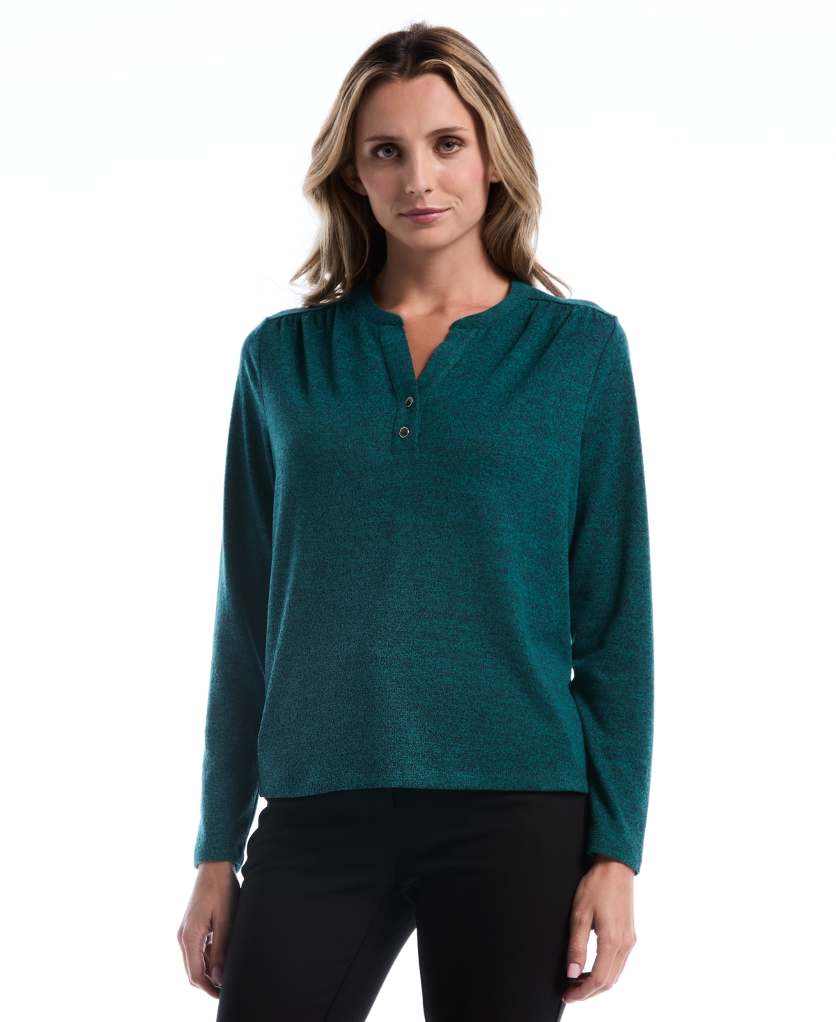 Click here for Rafaella Petite Long-Sleeve Split-Neck T-Shirt - D... prices