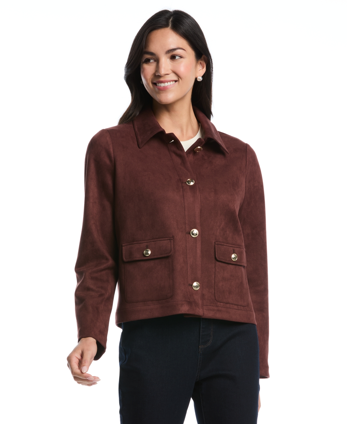 Click here for Rafaella Womens Petite Collared Patch-Pocket Faux... prices