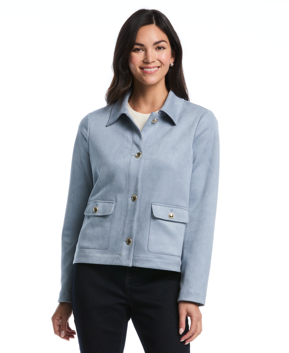 Click here for Rafaella Womens Petite Collared Patch-Pocket Faux... prices