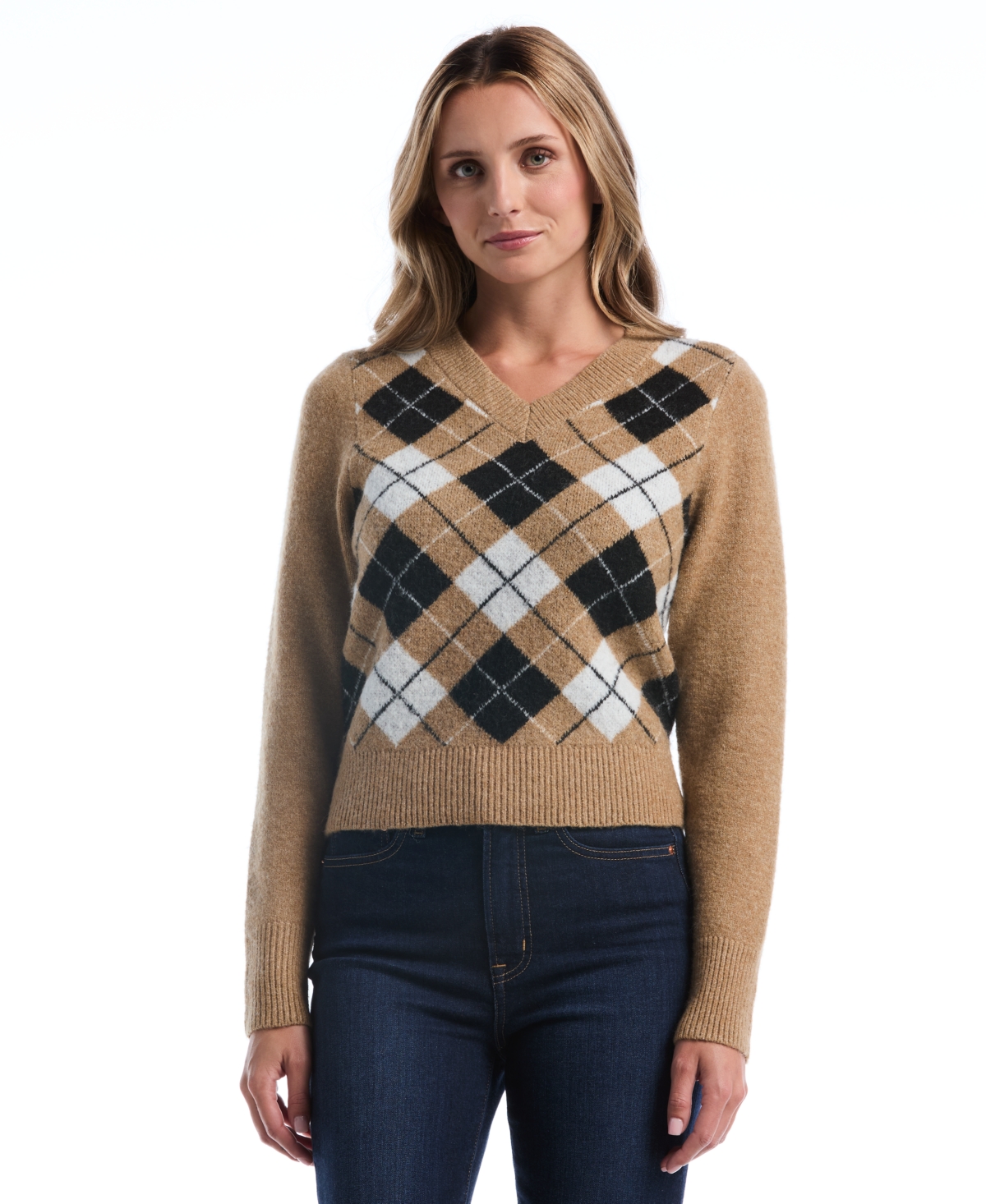 Click here for Rafaella Petite Argyle Jacquard V-Neck Sweater - B... prices
