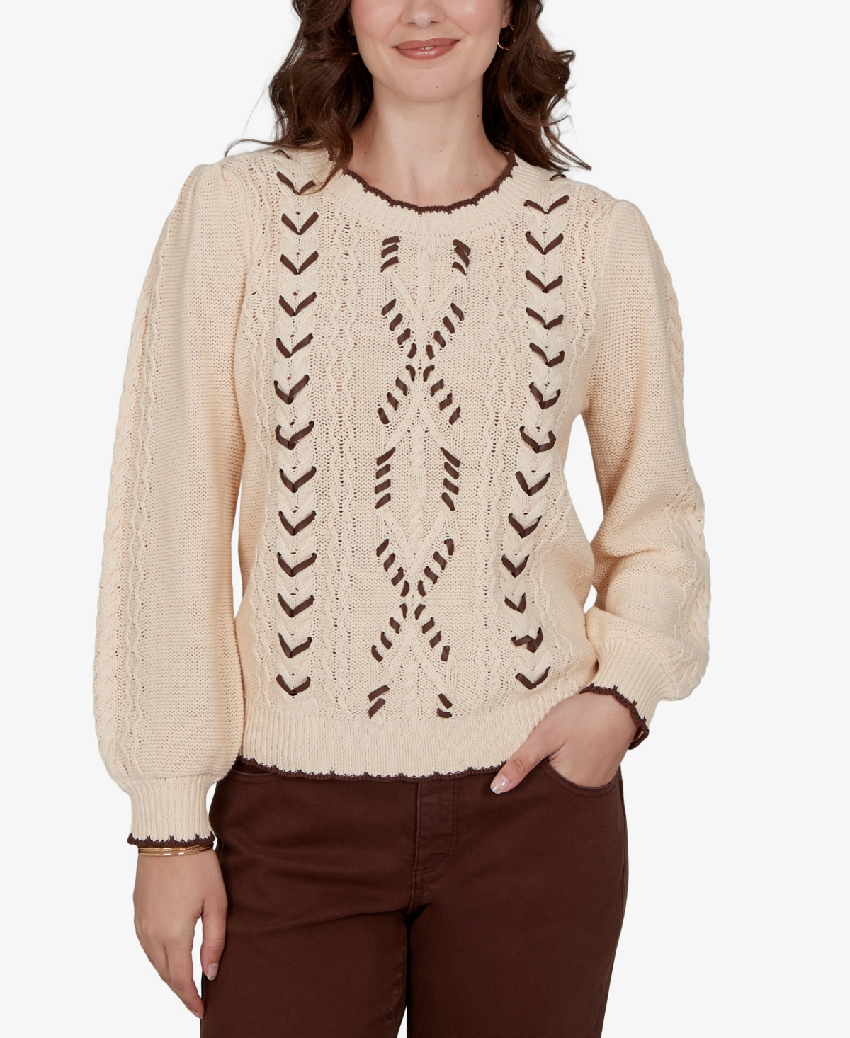 Click here for Ruby Rd. Plus Size Cable-Knit Crewneck Sweater - P... prices