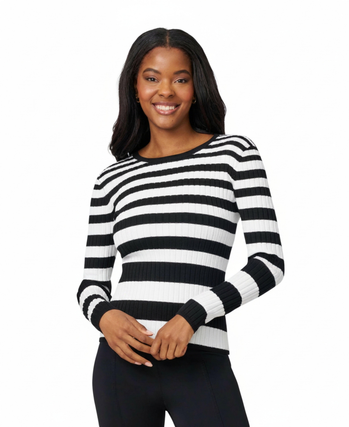Click here for Melissa Paige Womens Striped Ribbed Crewneck Sweat... prices