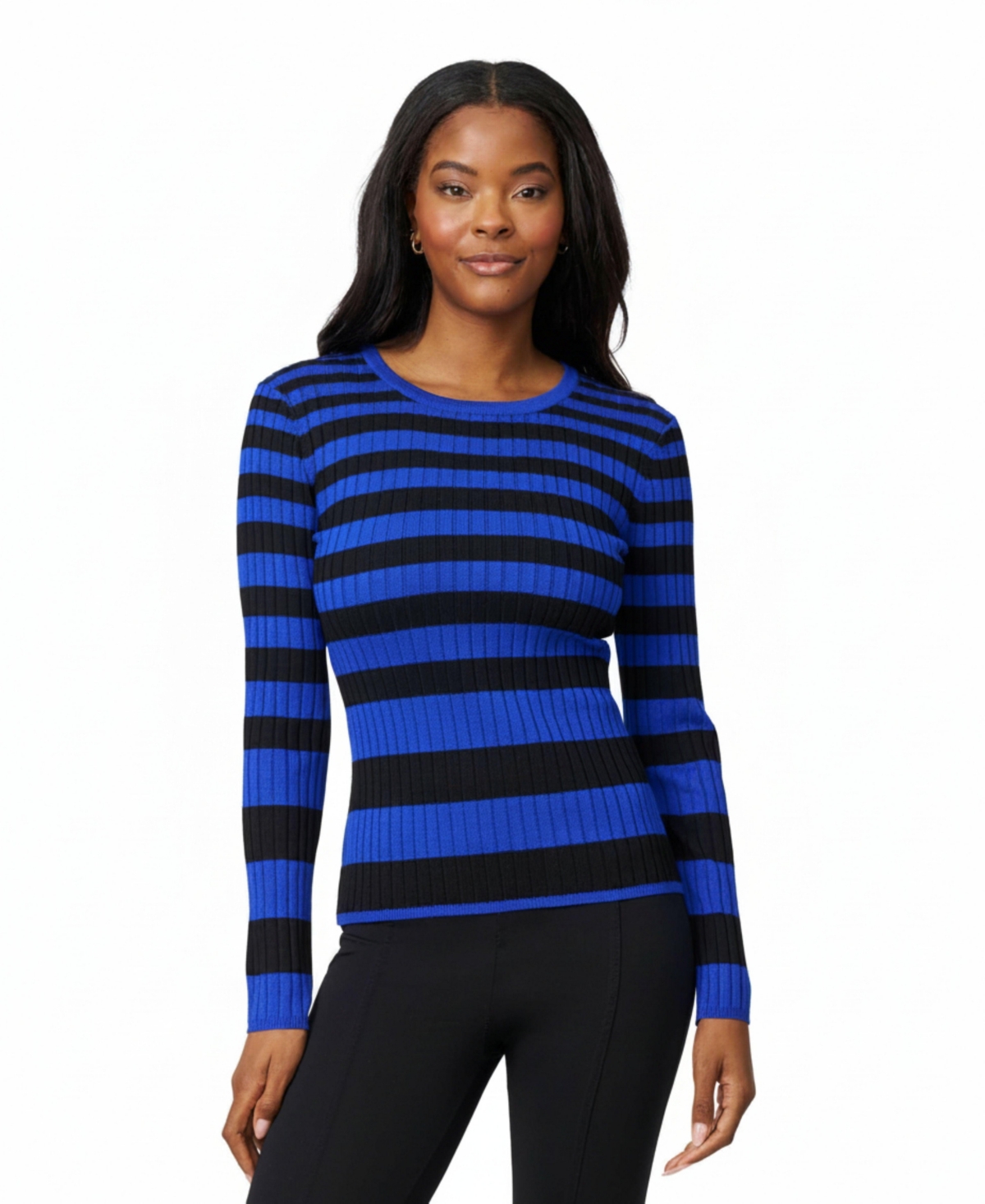 Click here for Melissa Paige Womens Striped Ribbed Crewneck Sweat... prices