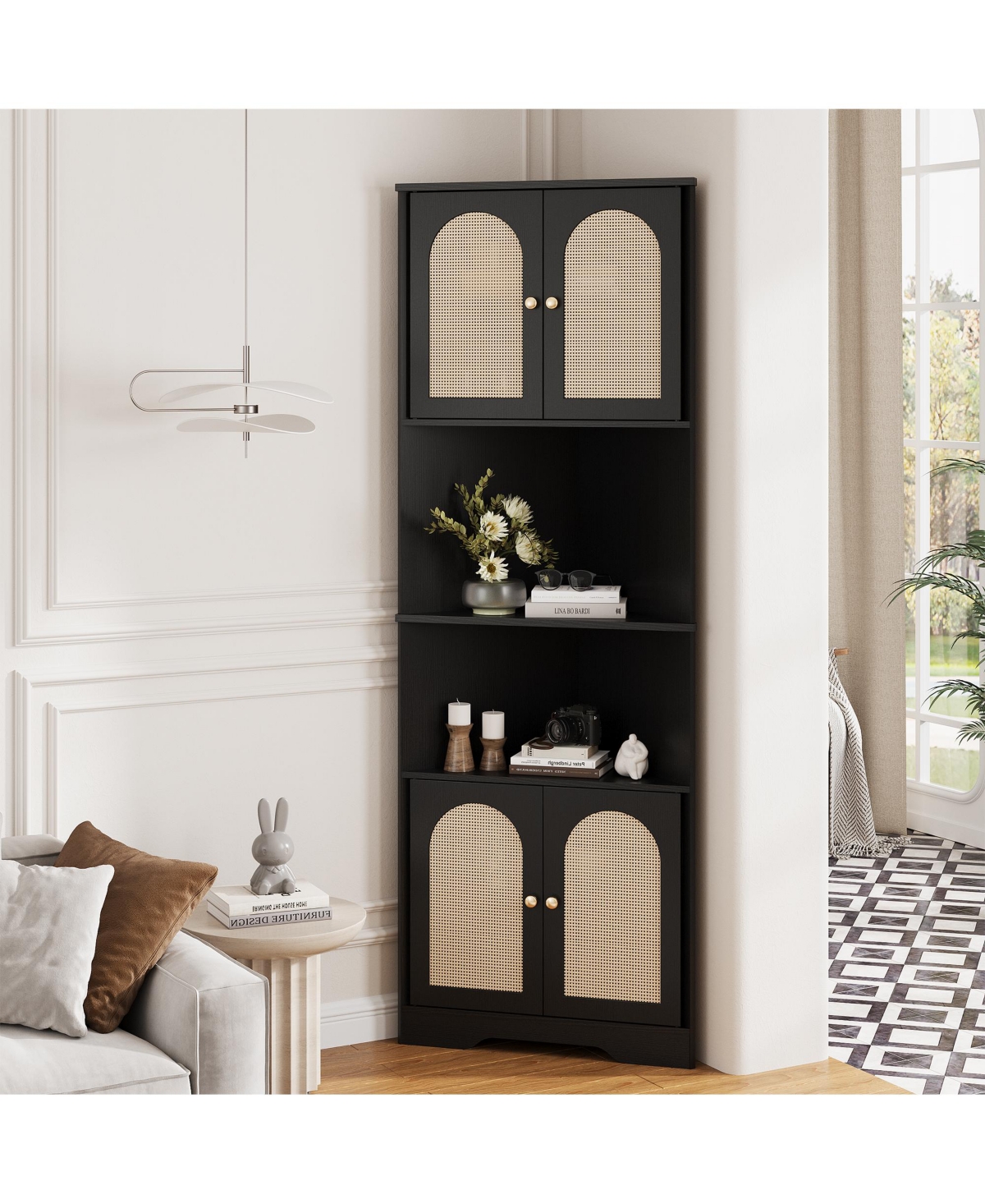 Click here for Vabches 67 H Tall Corner Cabinet  Rattan Storage C... prices