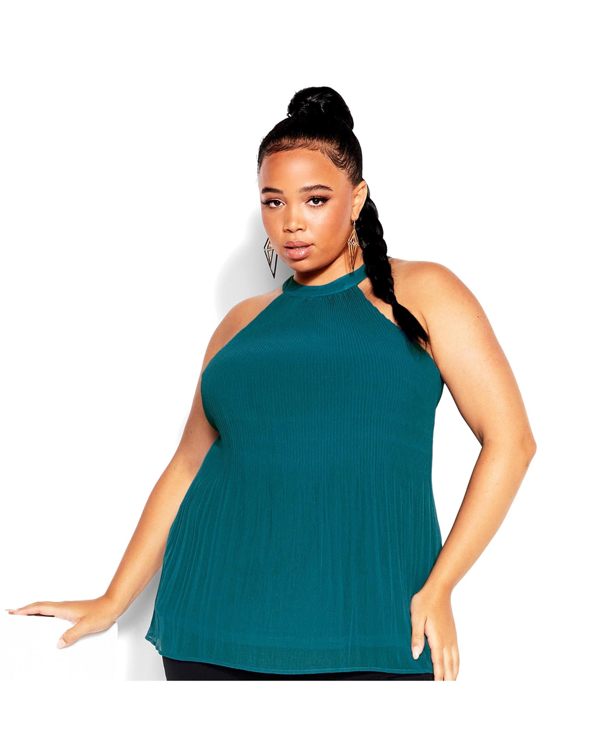 Click here for City Chic Womens Halter Pleated Hi-Lo Top - Teal prices