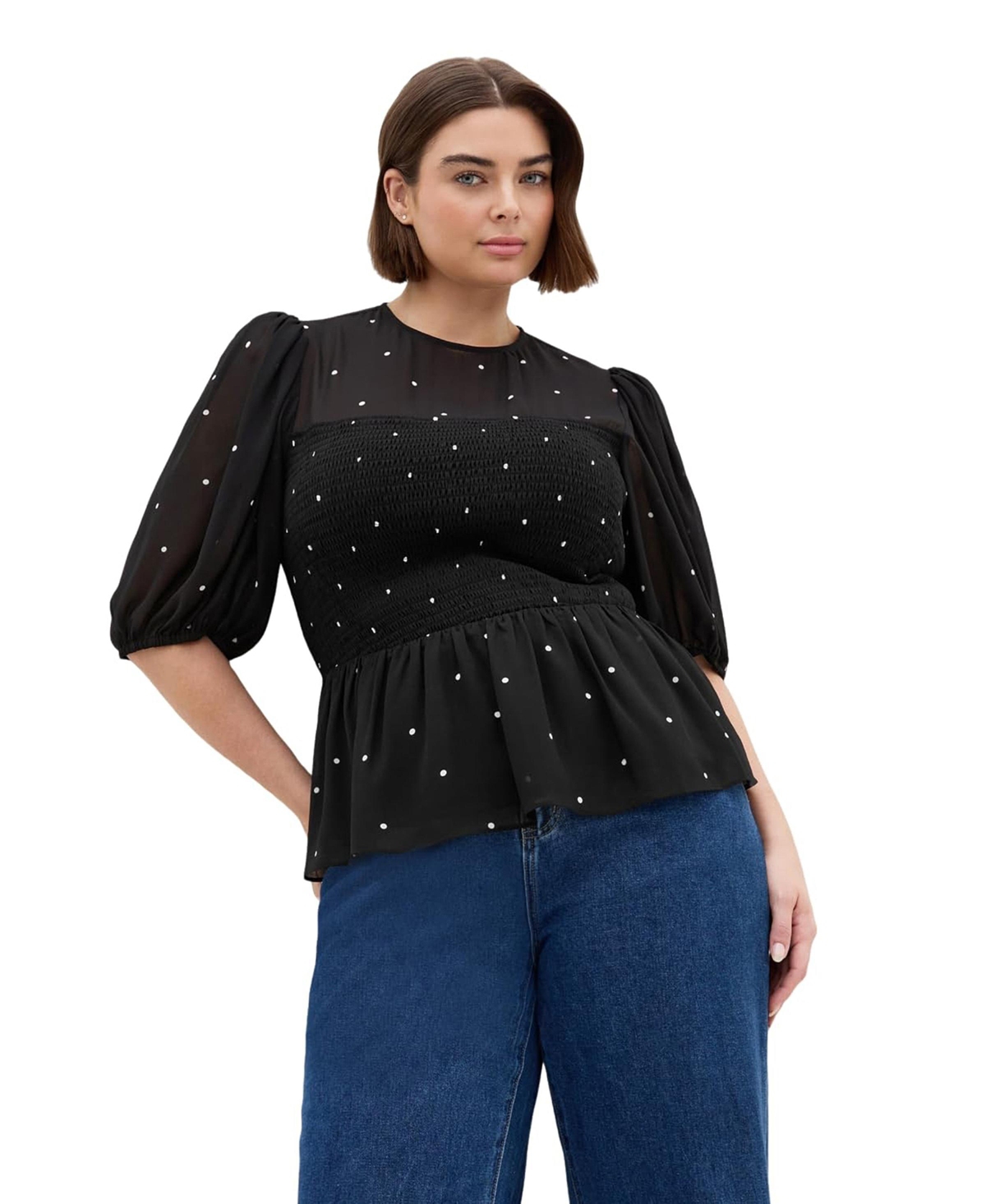 Click here for City Chic Plus Size Esther Spot-Print Shirred Pepl... prices