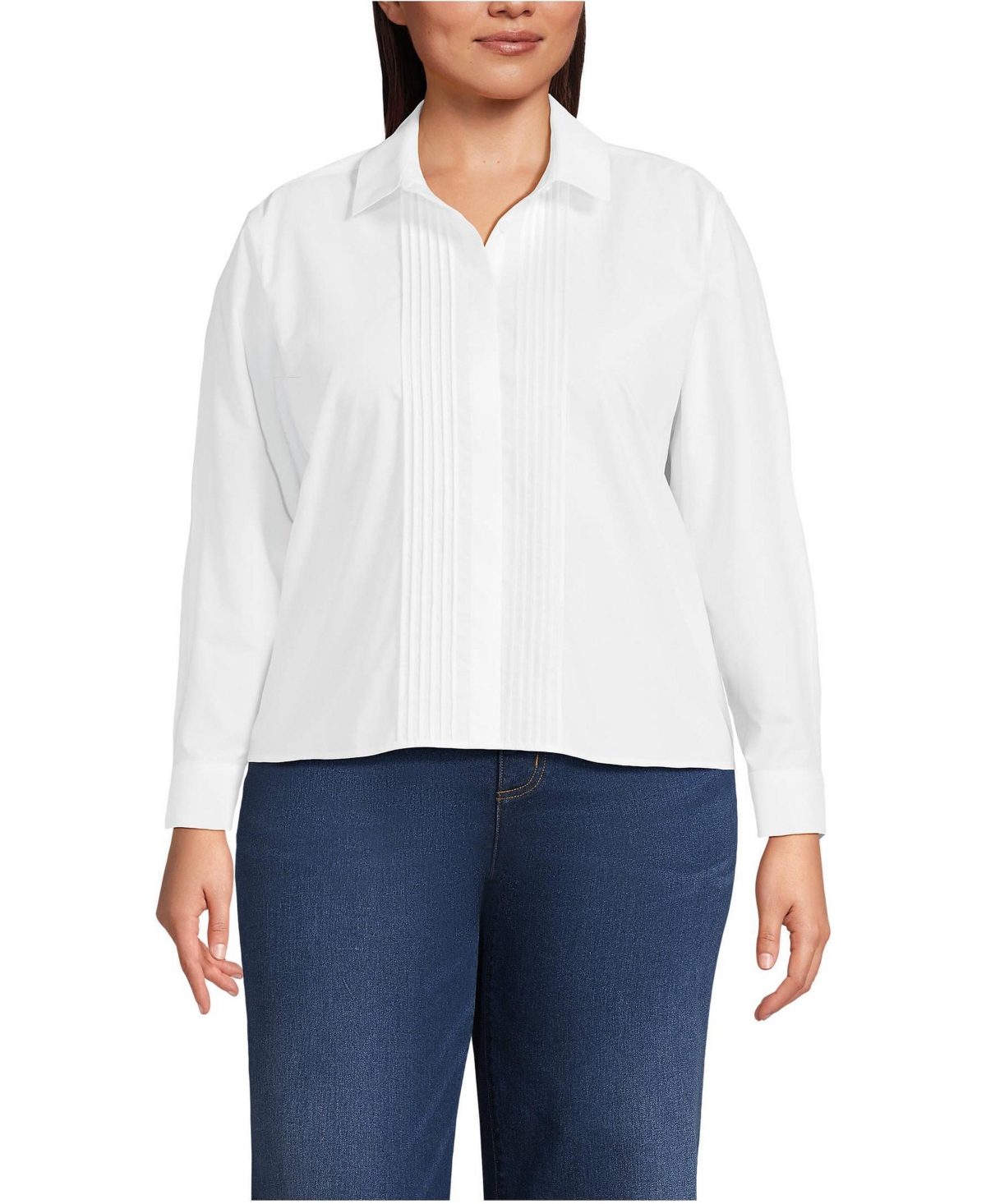 Click here for Lands End Plus Size Long-Sleeve Cropped Pintuck Sh... prices