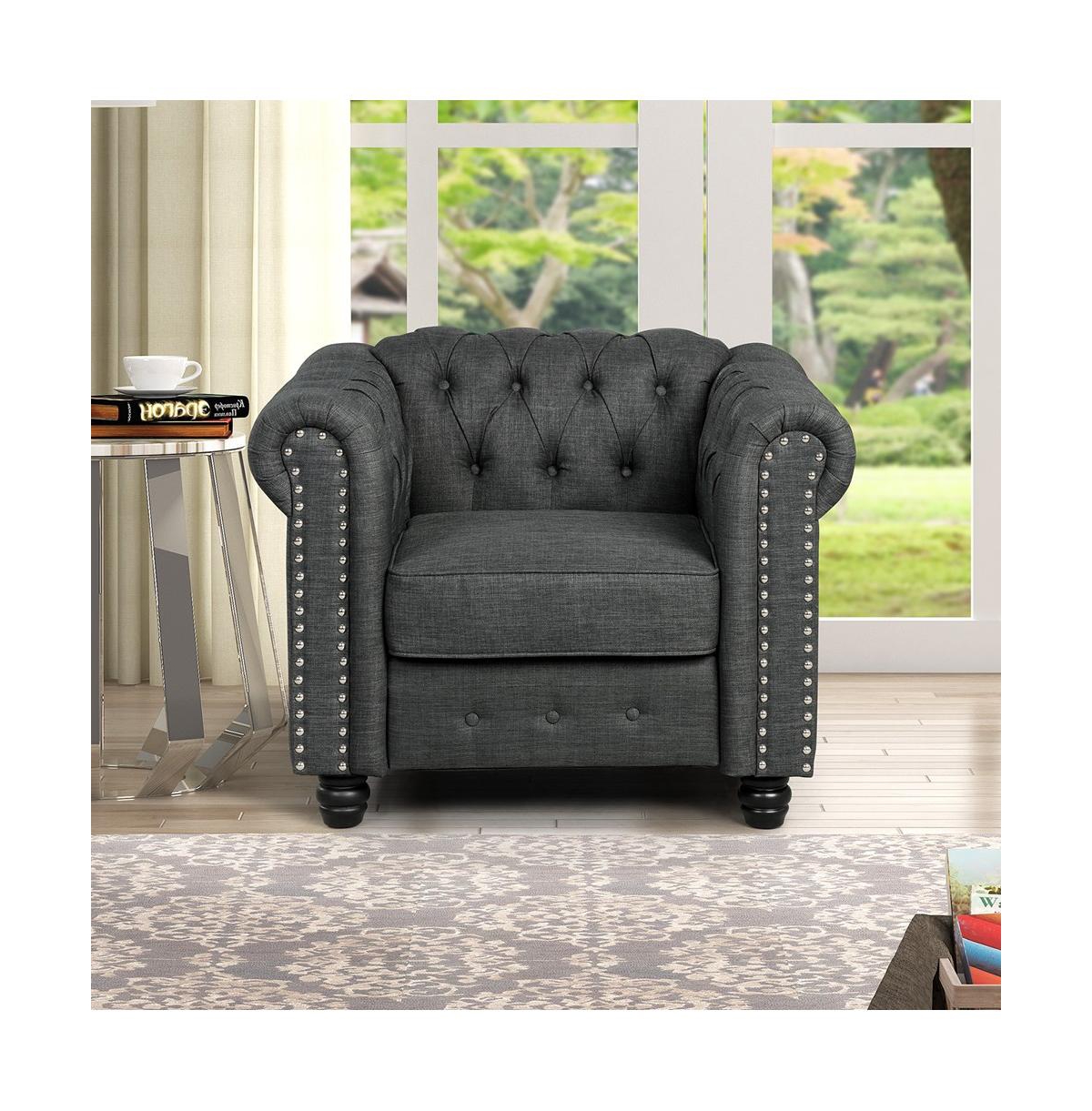 Click here for Morden Fort Linen Chesterfield Accent Chair for Li... prices
