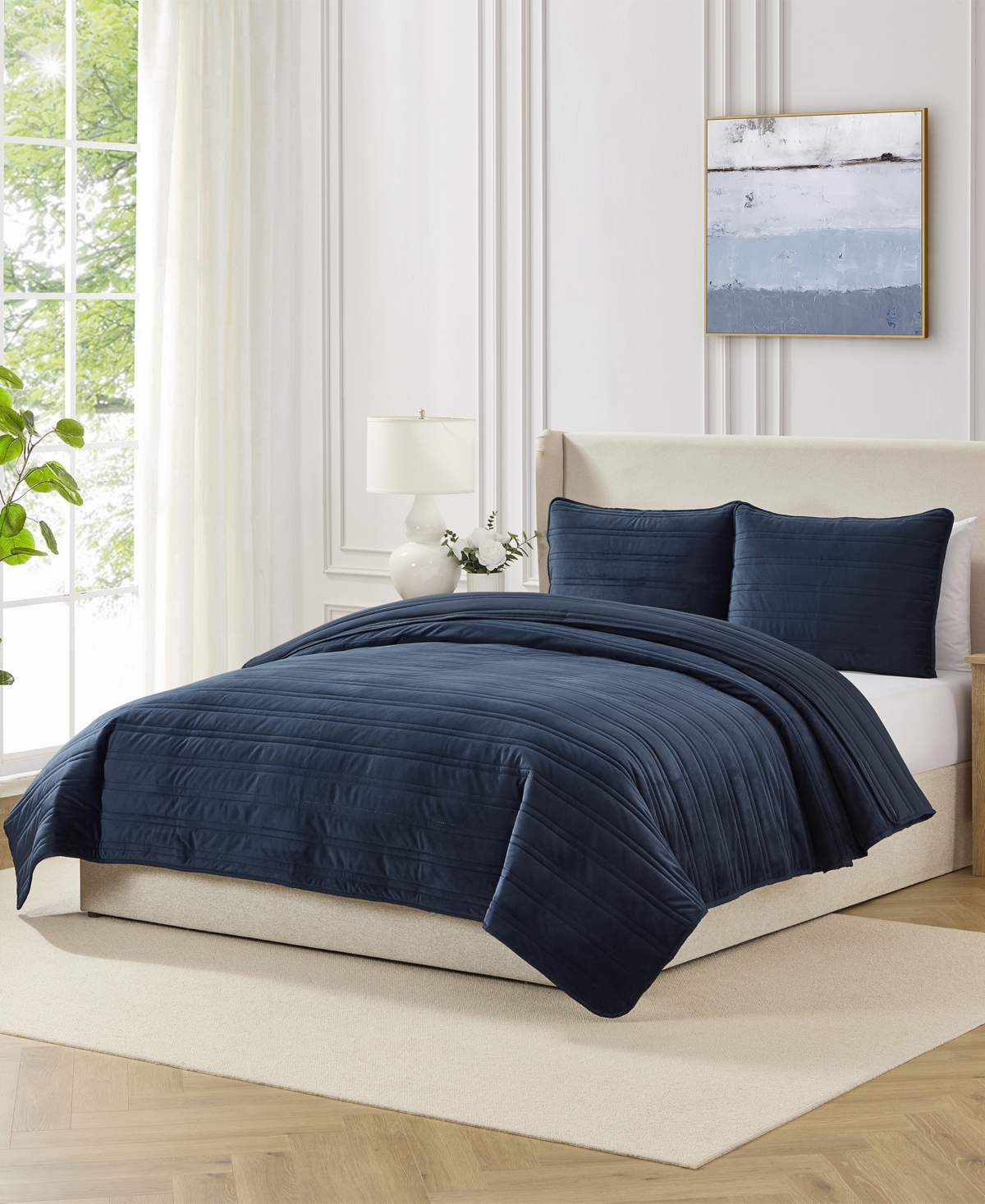 Click here for Evergreen Ivy Pinsonic Stripe Solid Mink 3-Piece Q... prices