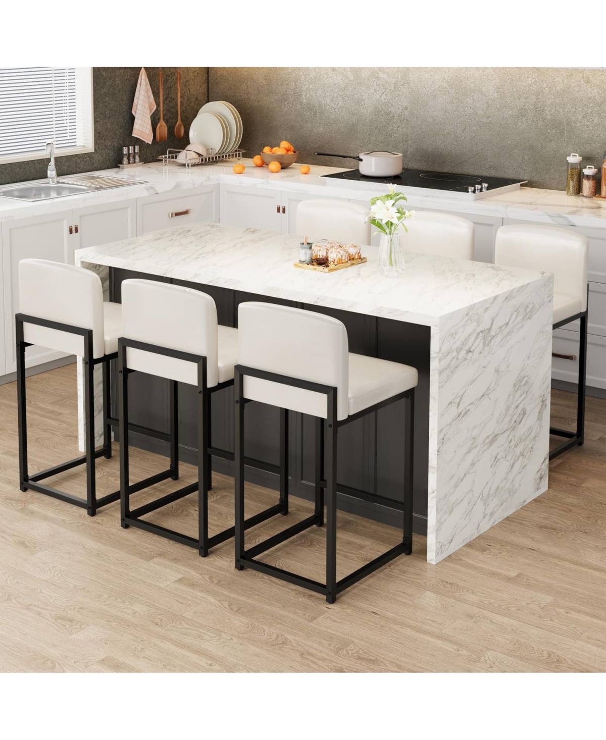 Click here for gaomon White Bar Stools Set of 6 Counter Height Fa... prices