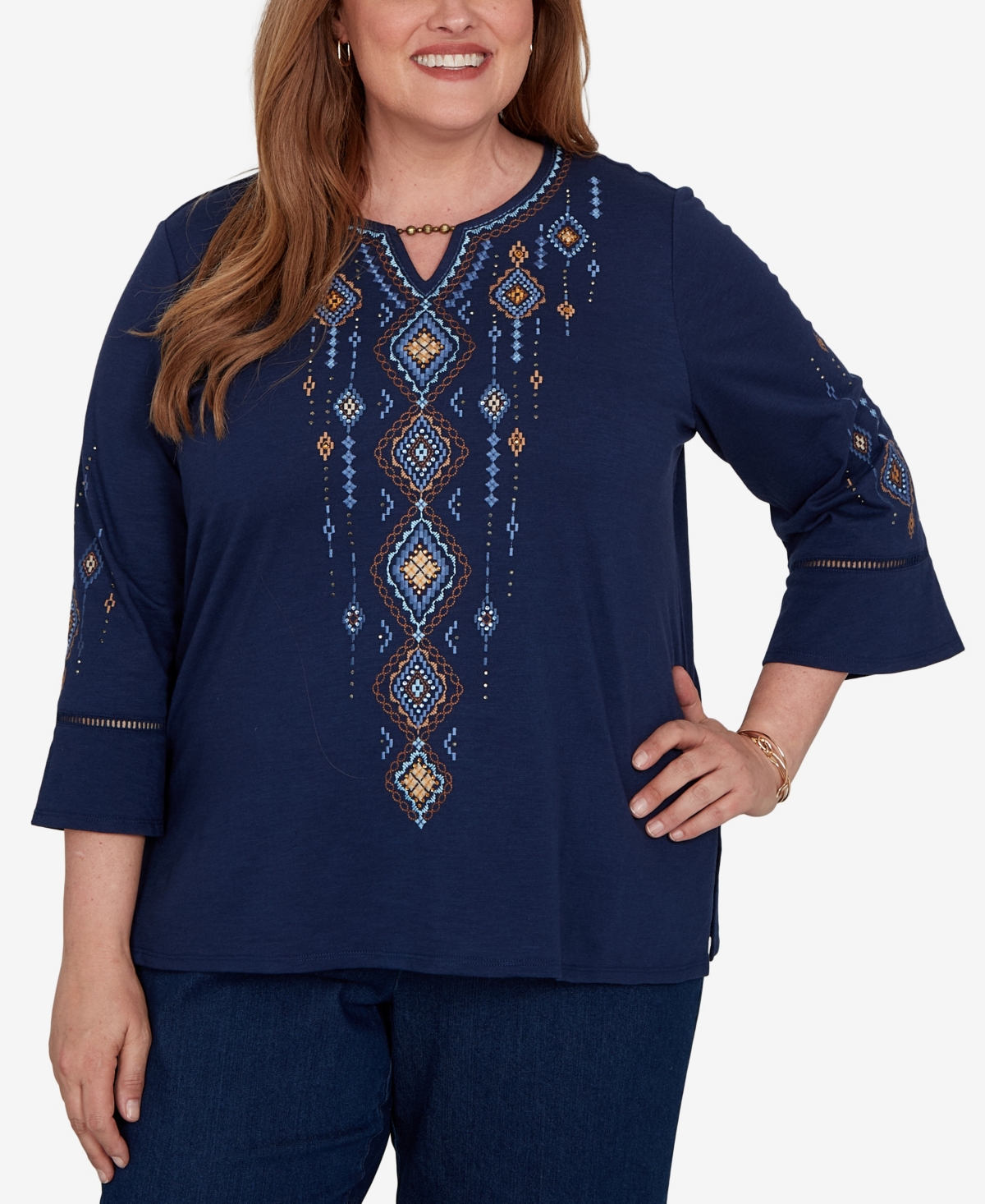 Click here for Alfred Dunner Plus Size Keyhole Neck 3/4-Length Be... prices