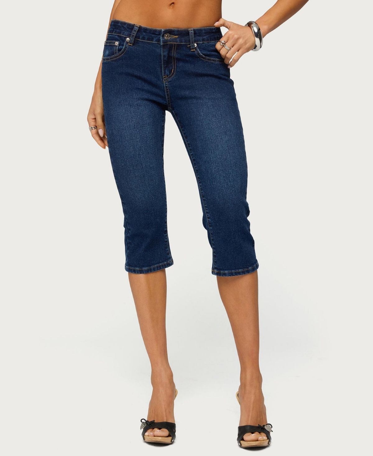 Click here for Edikted Womens Fifer Low Rise Capri Jeans - Dark-b... prices