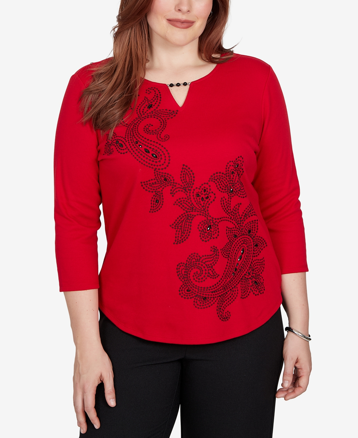 Click here for Alfred Dunner Petite Keyhole Neck Paisley 3/4-Slee... prices