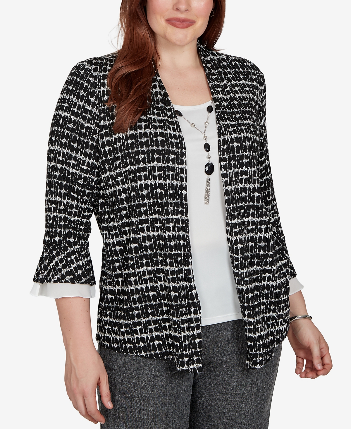Click here for Alfred Dunner Petite Dressy 3/4-Sleeve Top - Black prices