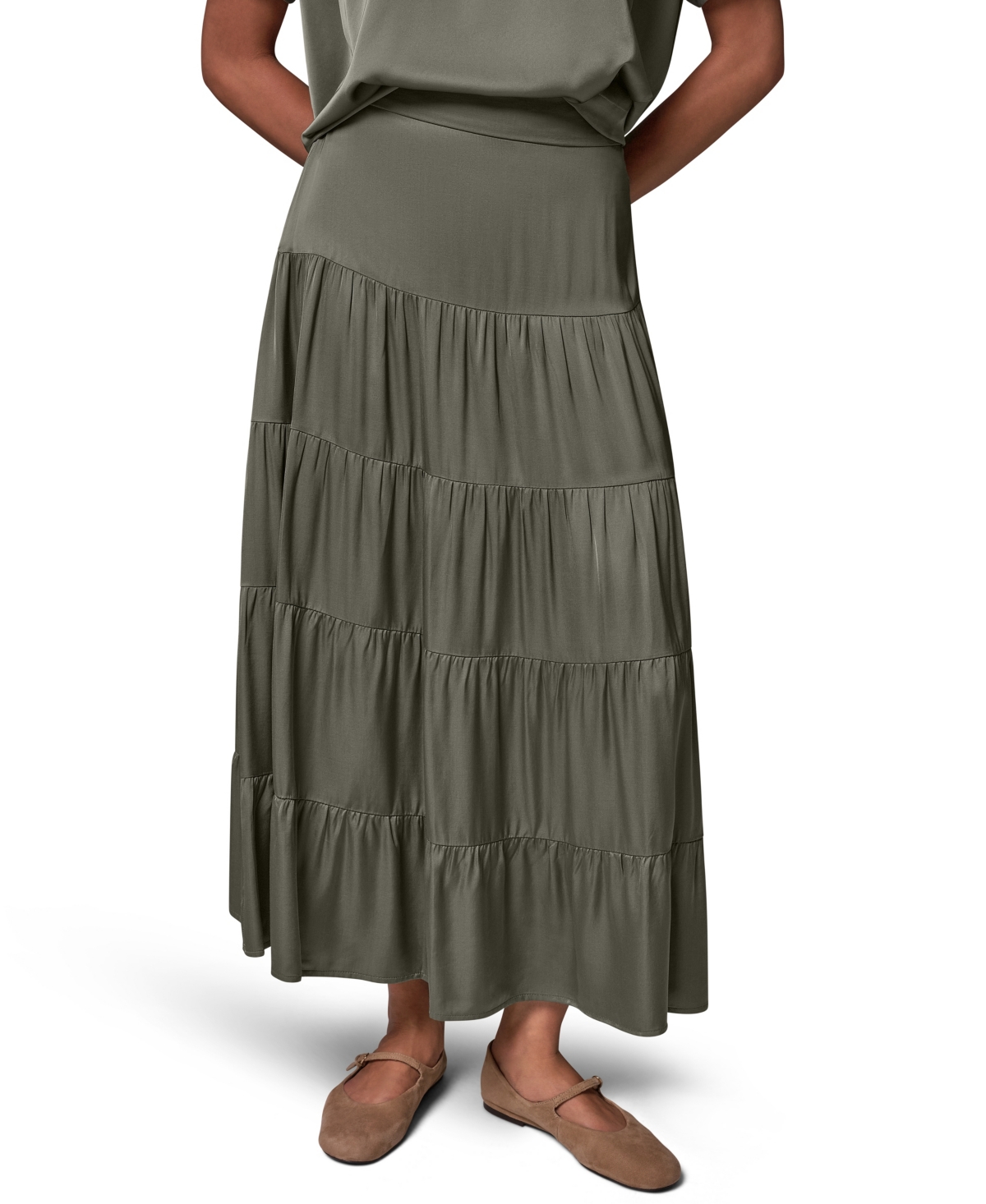 Click here for Donna Karan Weekend Womens Satin Midi Tiered Skirt... prices