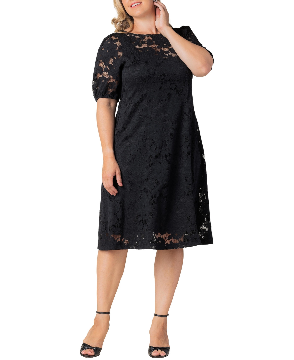 Click here for Kiyonna Plus Size Emma Lace Shift Dress - Onyx prices