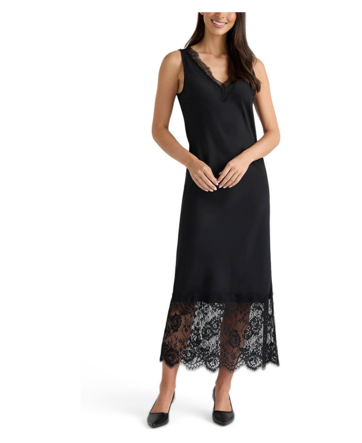 Click here for Ellen Tracy Womens V-Neck Lace-Trimmed Midi Dress... prices