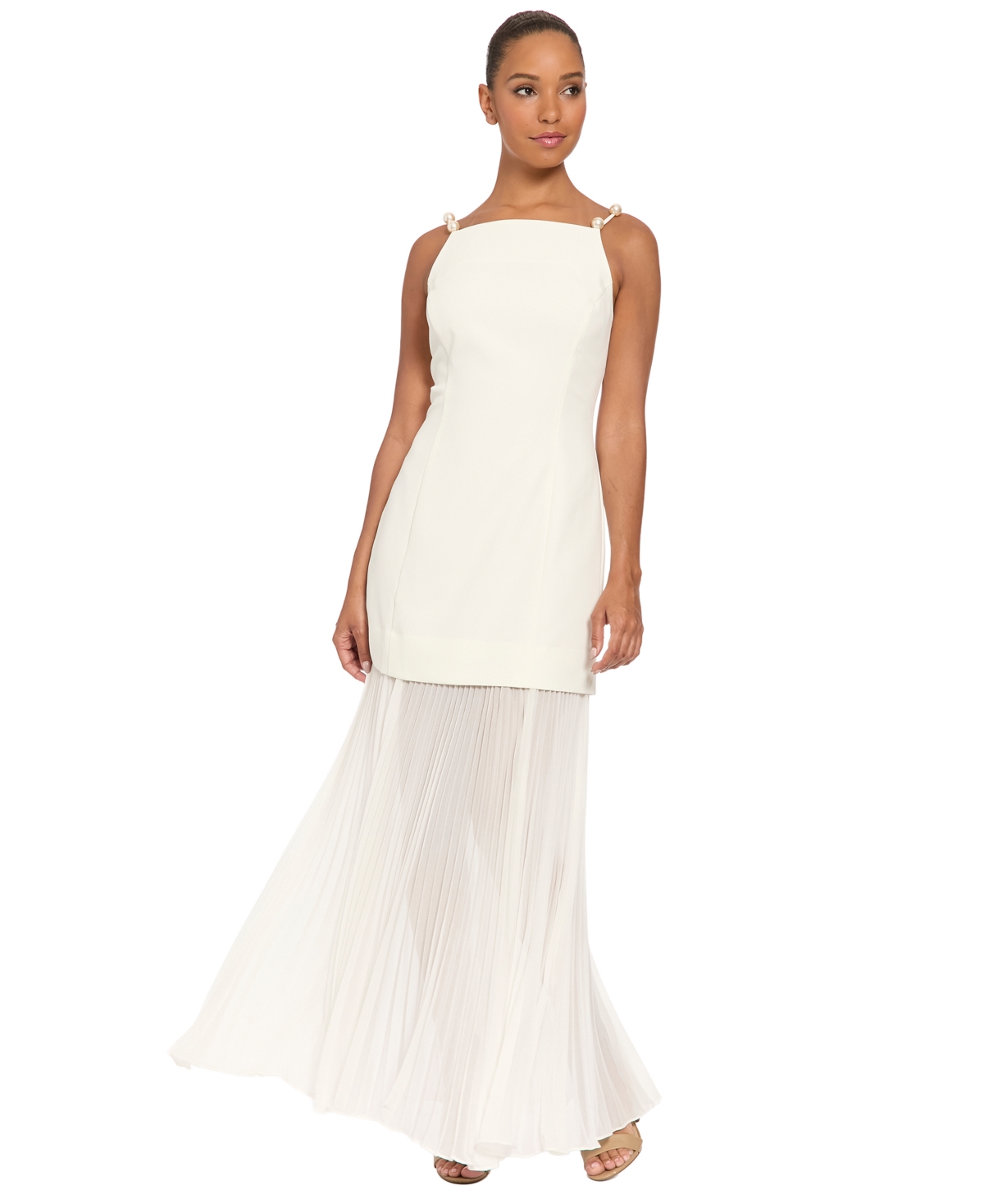 Click here for ivy + blu Womens Straight-Neck Sheer-Pleated Maxi... prices