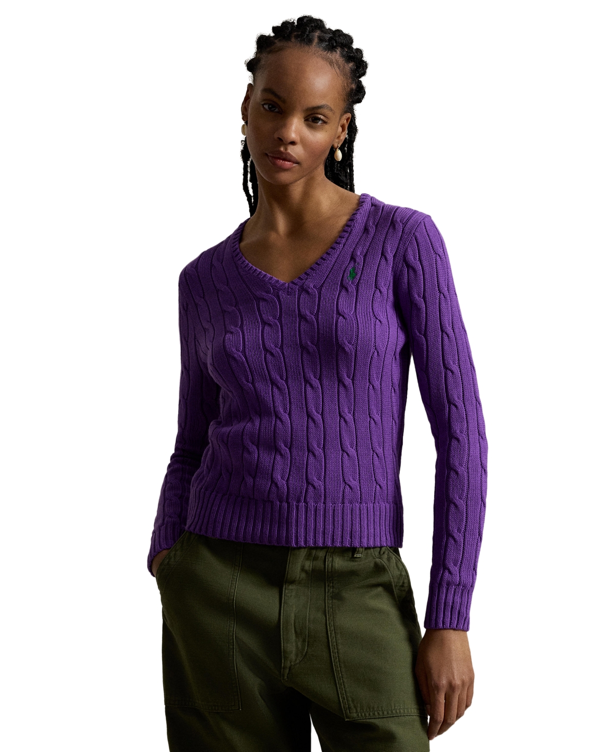 Click here for Polo Ralph Lauren Womens Cable-Knit Cotton V-Neck... prices