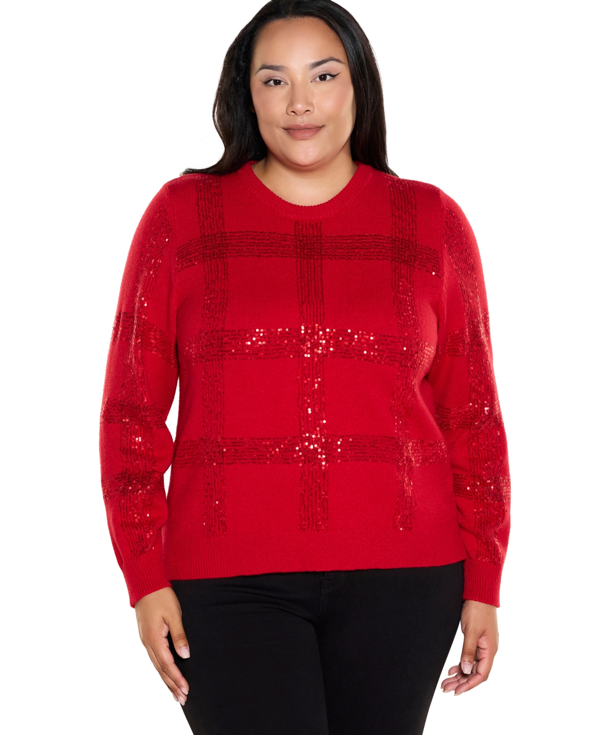 Click here for Belldini Plus Size Plaid-Sequin Crewneck Pullover... prices
