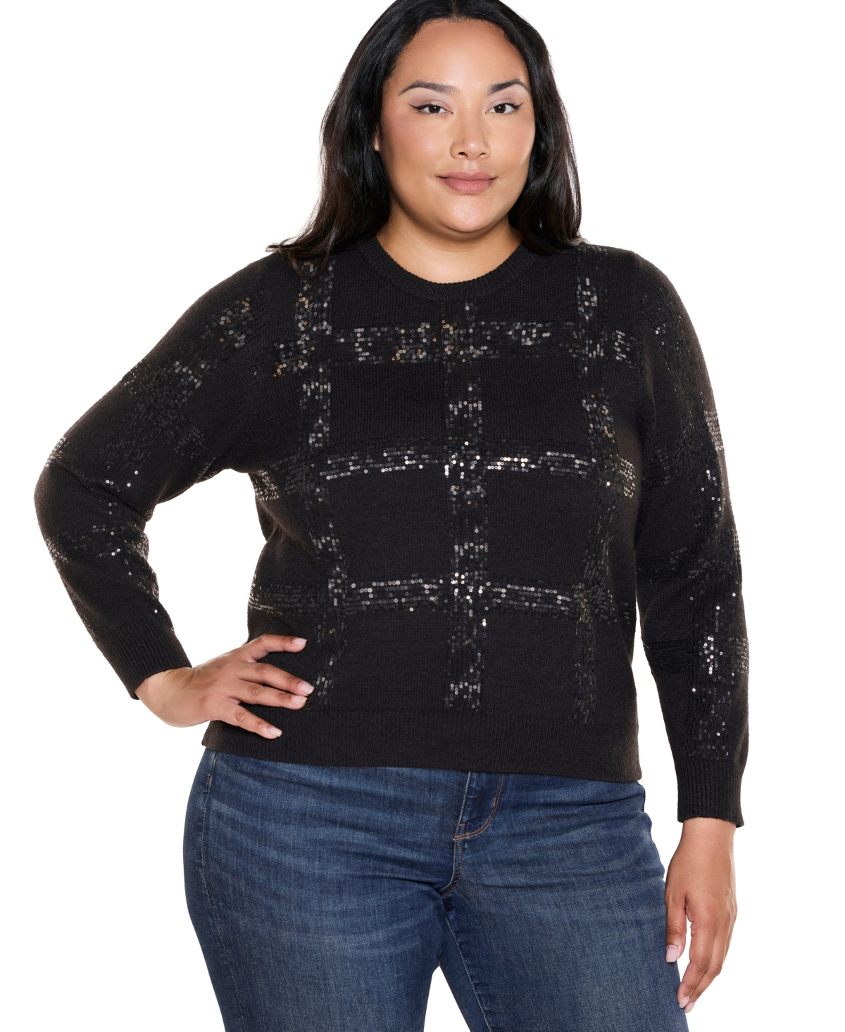 Click here for Belldini Plus Size Plaid-Sequin Crewneck Pullover... prices