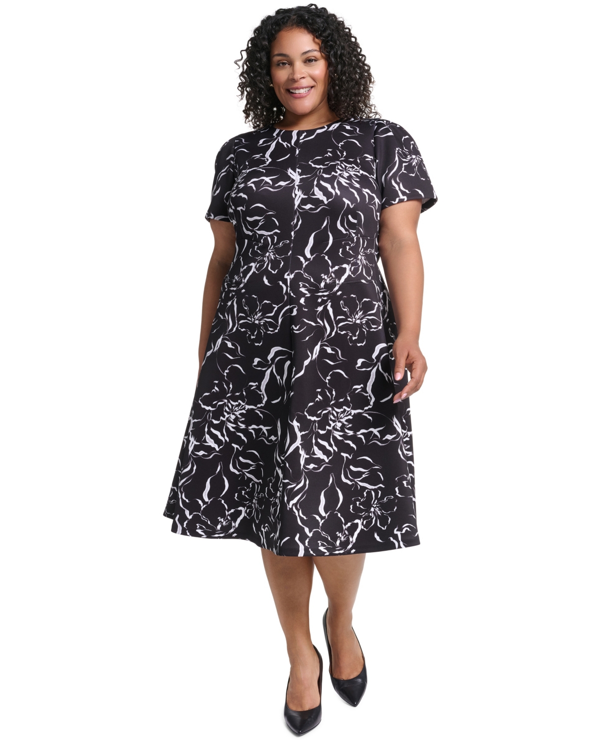 Click here for Calvin Klein Plus Size Floral-Print A-Line Short-S... prices