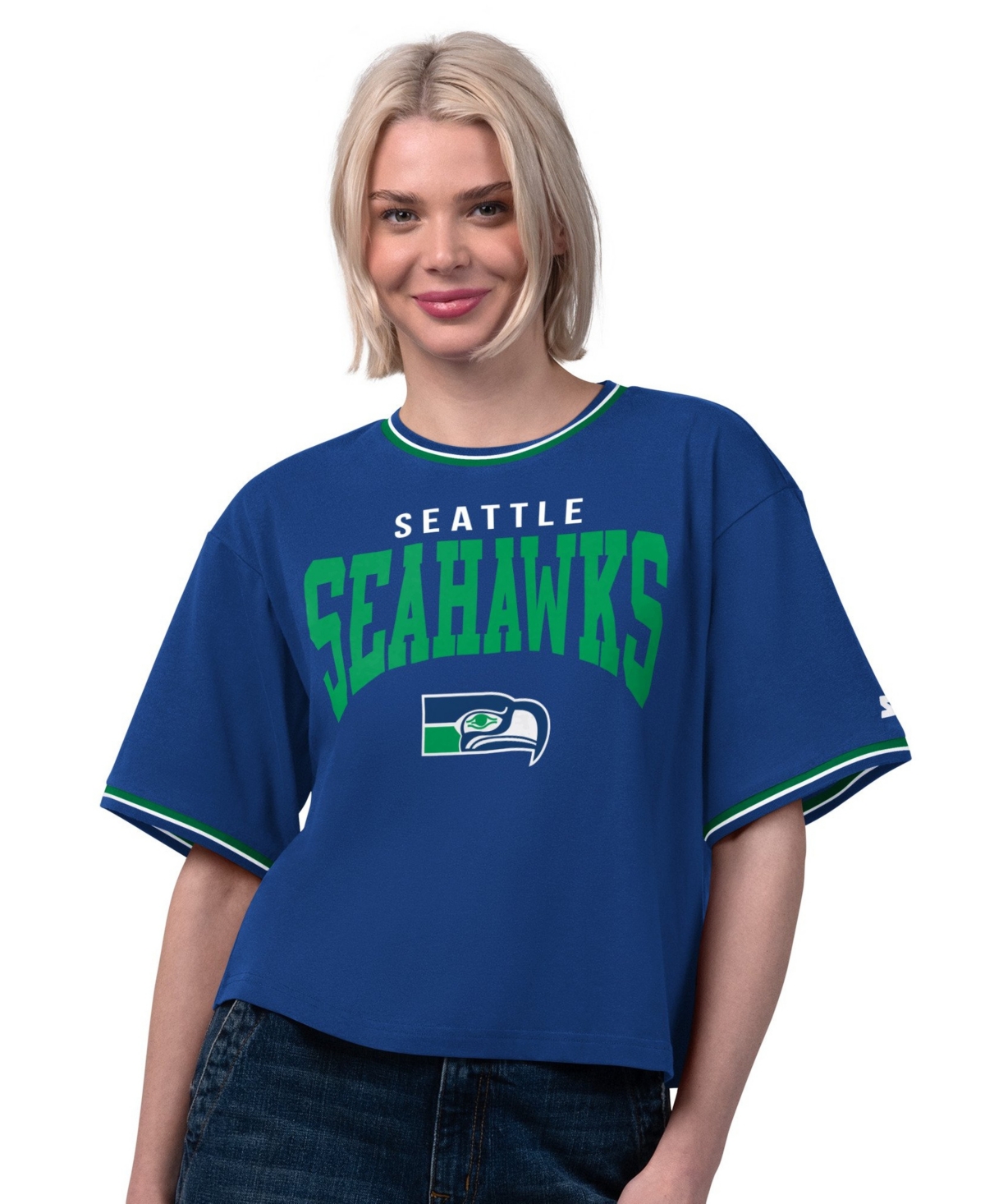 Click here for Starter Womens Royal Seattle Seahawks Ace Cropped... prices