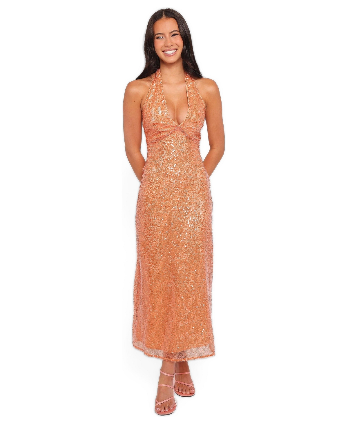 Click here for Petal and Pup Womens Eisley Halter Sequin Midi Dre... prices