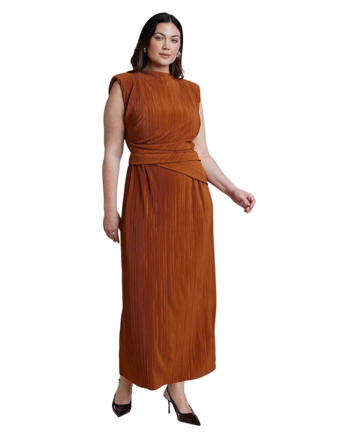 Click here for Eloquii Womens Draped Bodice Plisse Maxi Dress - R... prices