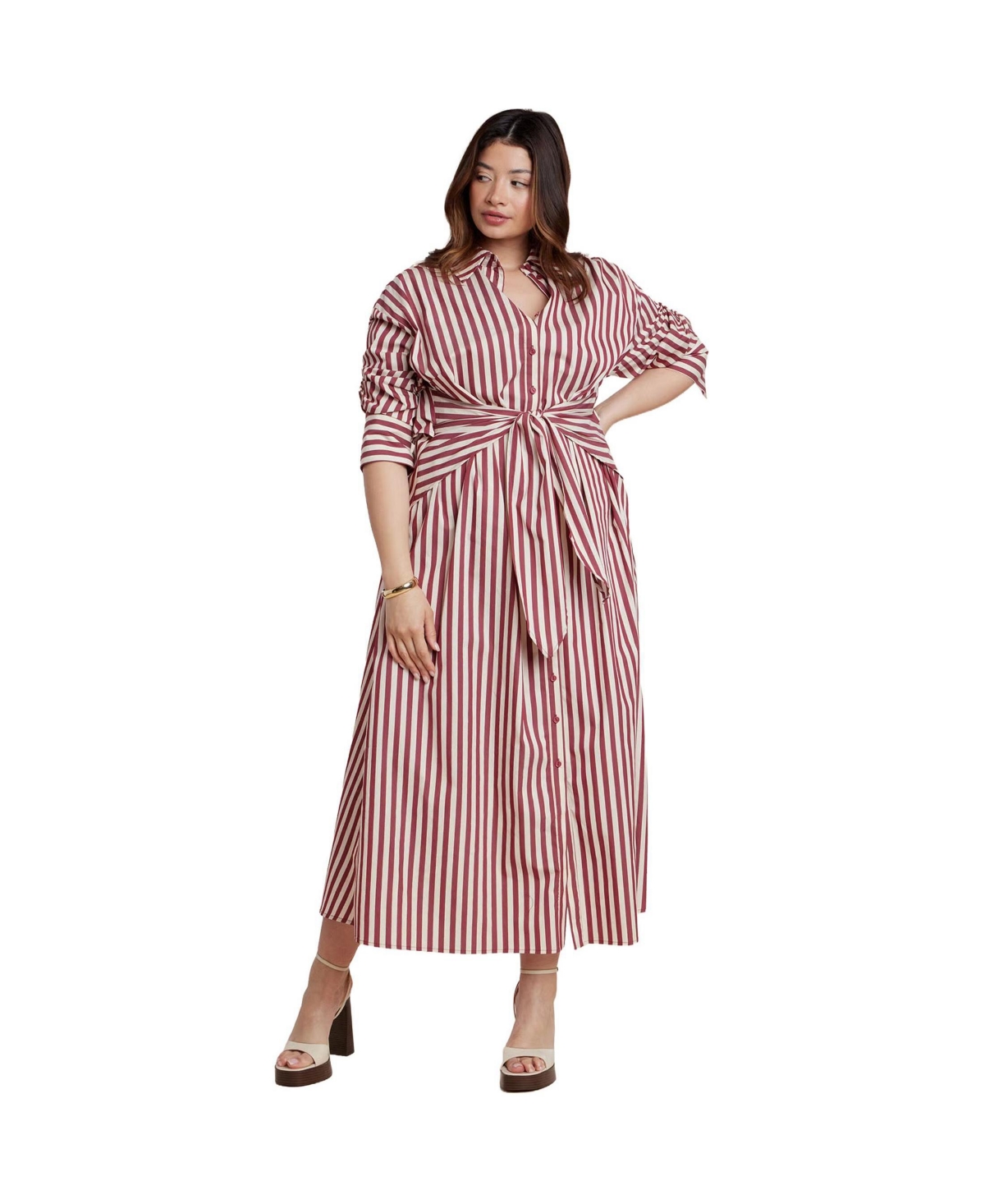 Click here for Eloquii Womens Cinch Detail Poplin Midi Dress - Ma... prices