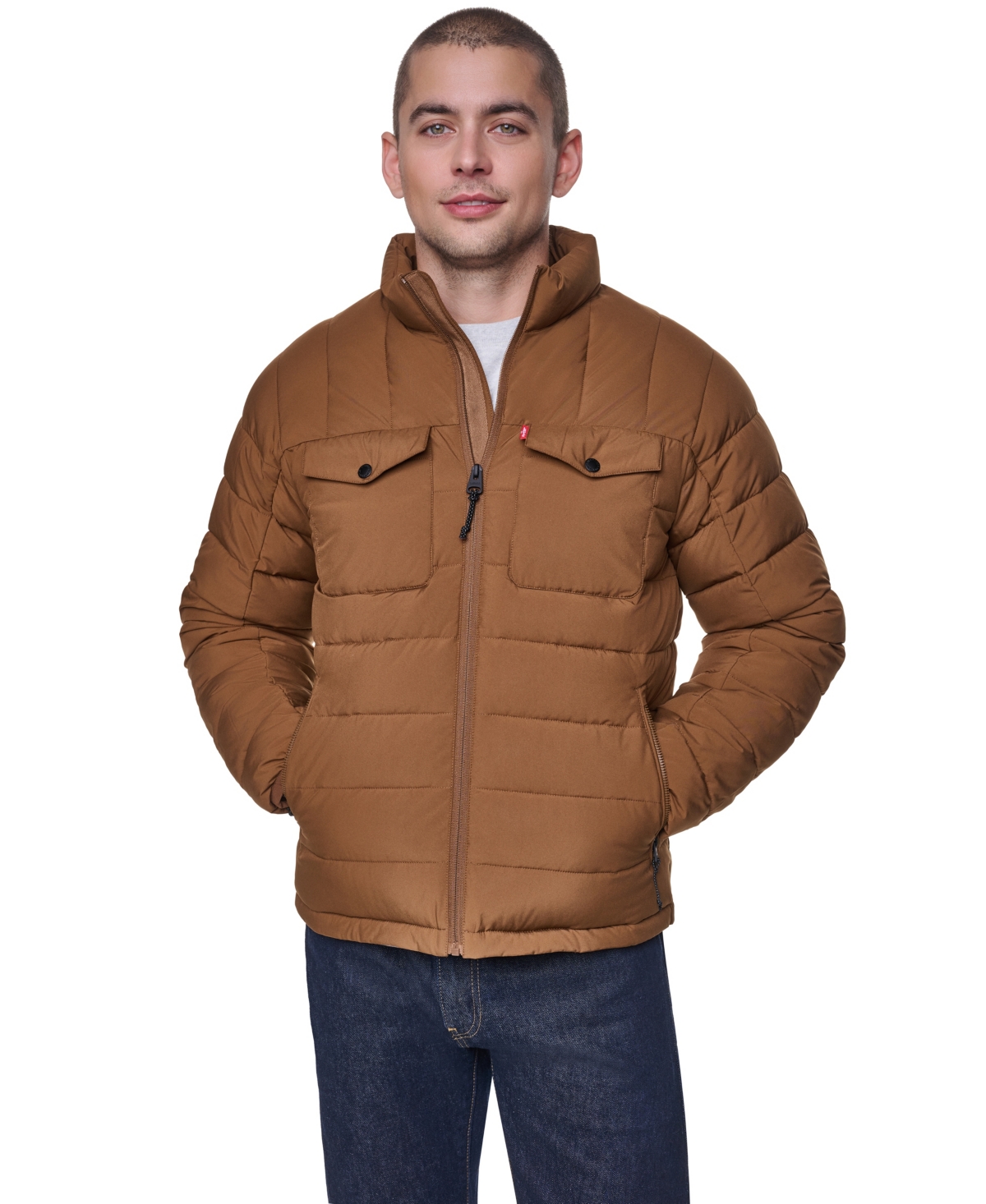 Click here for Levis Mens Stretch Quilted Packable Jacket - Brown prices