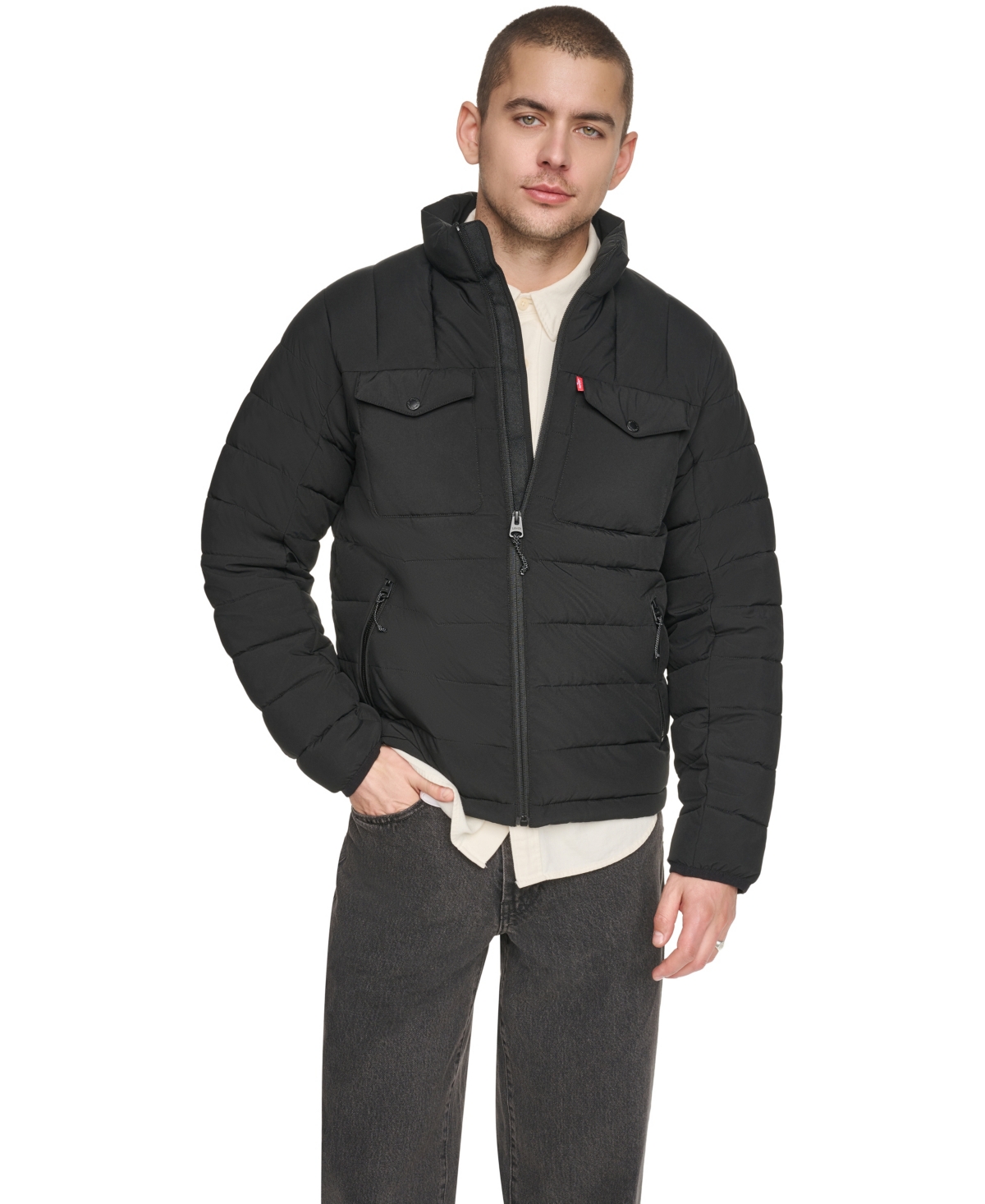 Click here for Levis Mens Stretch Quilted Packable Jacket - Black prices