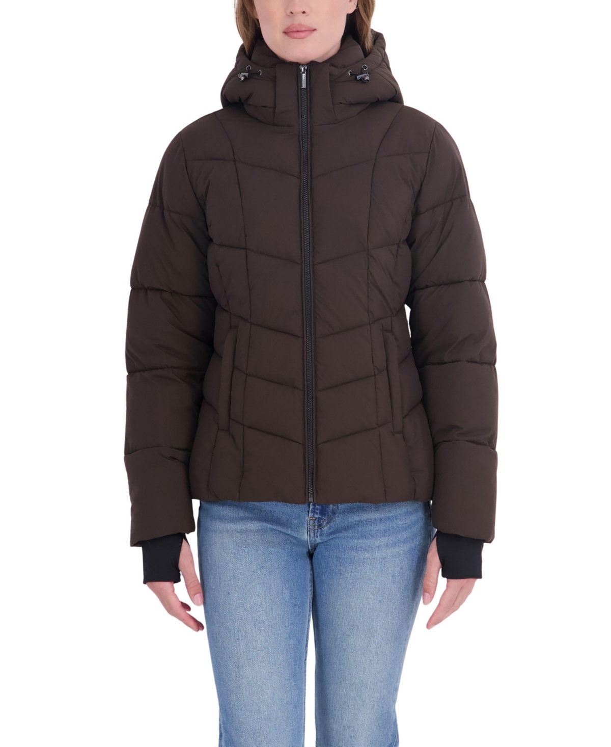 Click here for Sebby Collection Womens Short Hooded Stretch Puffe... prices