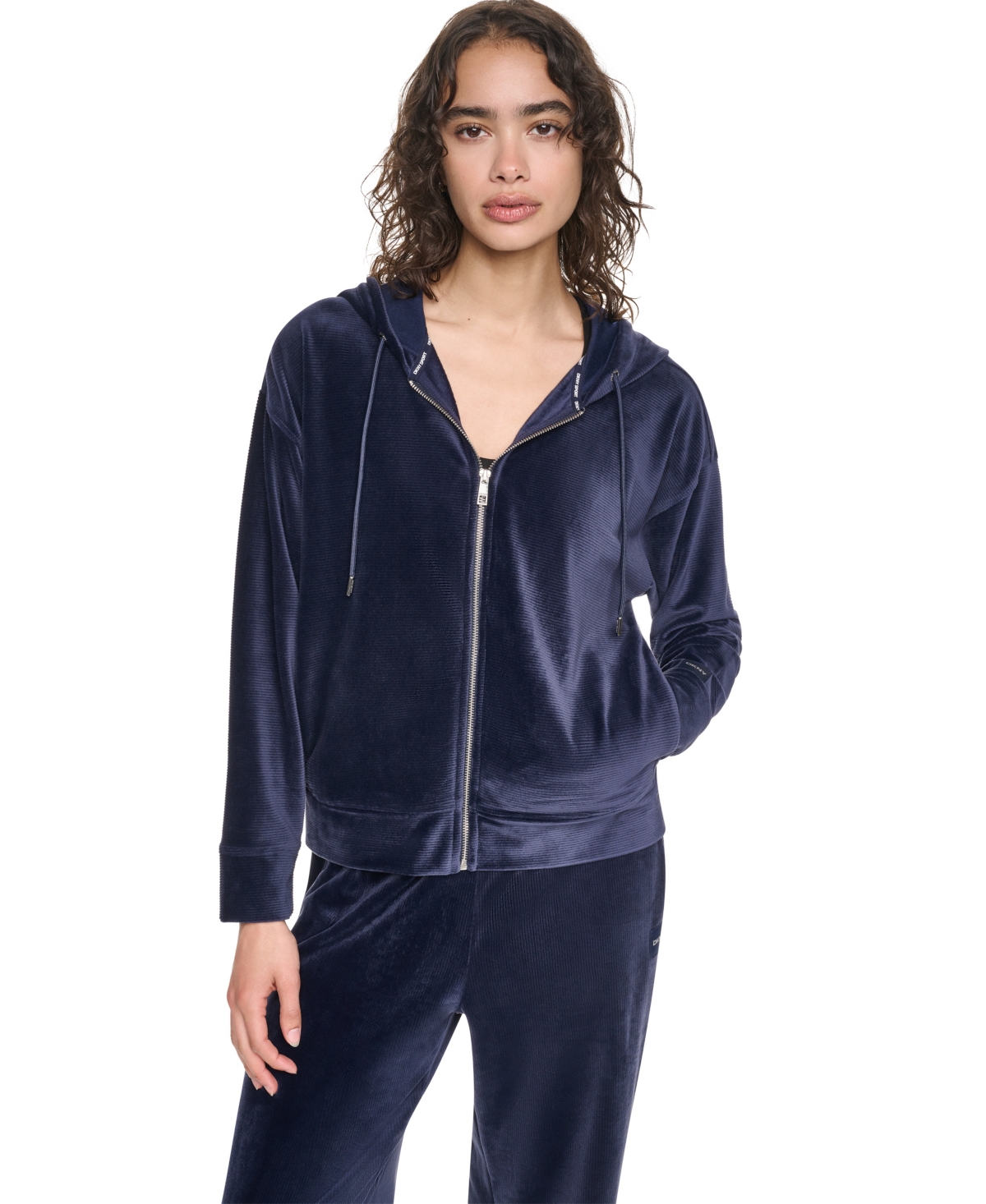 Click here for Dkny Sport Womens Full Zip Velour Hoodie - Peacoat prices