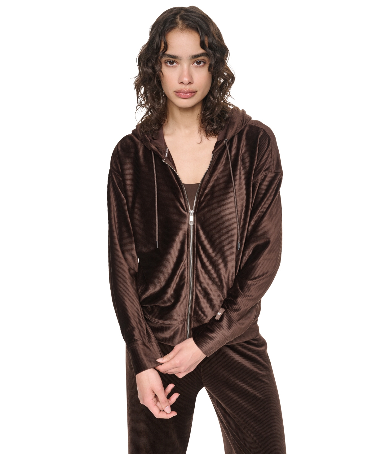 Click here for Dkny Sport Womens Full Zip Velour Hoodie - Espress... prices