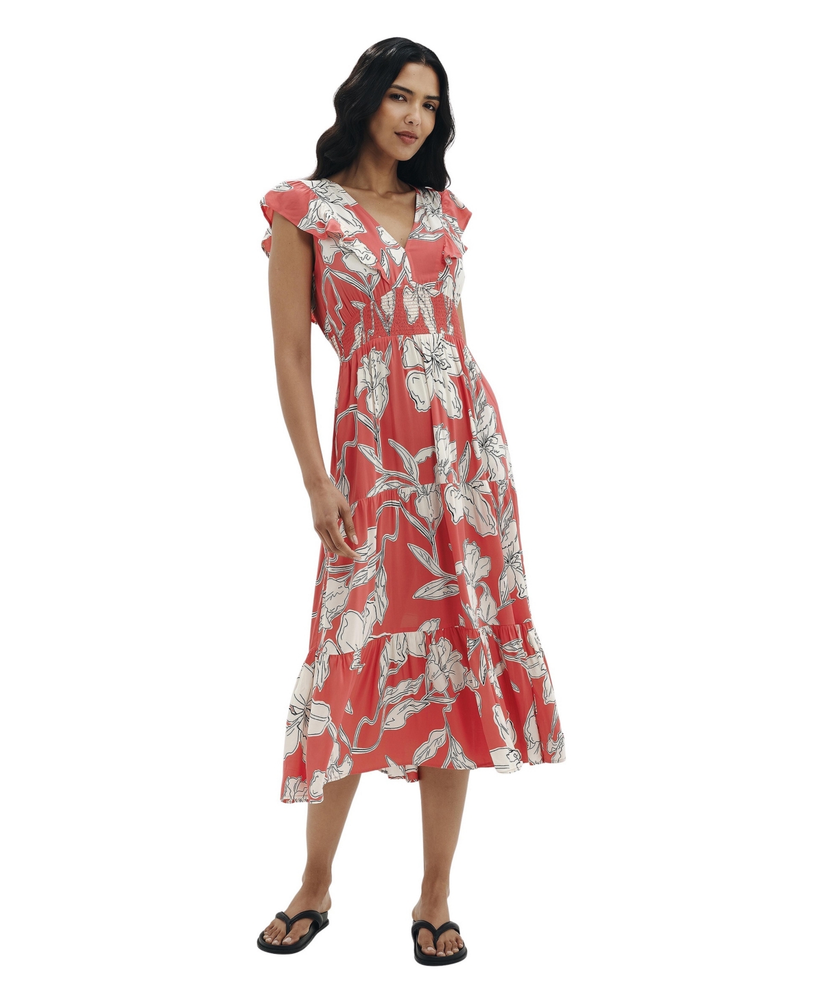 Click here for Finery London Womens Mattie V-Neck Tiered Midi Dre... prices