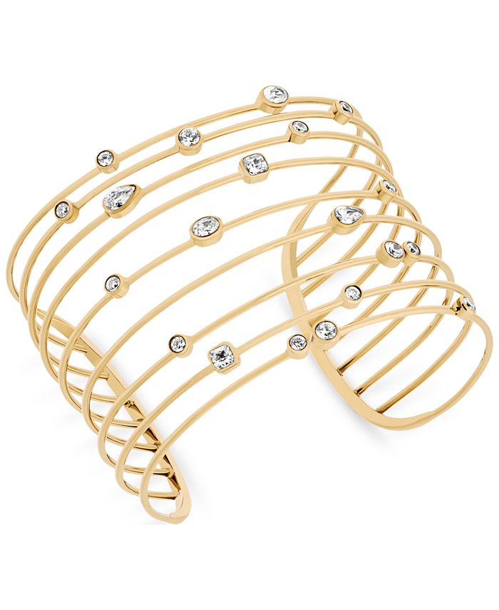 Michael Kors Gold-Tone Crystal Studded Openwork Cuff Bracelet - Macy's