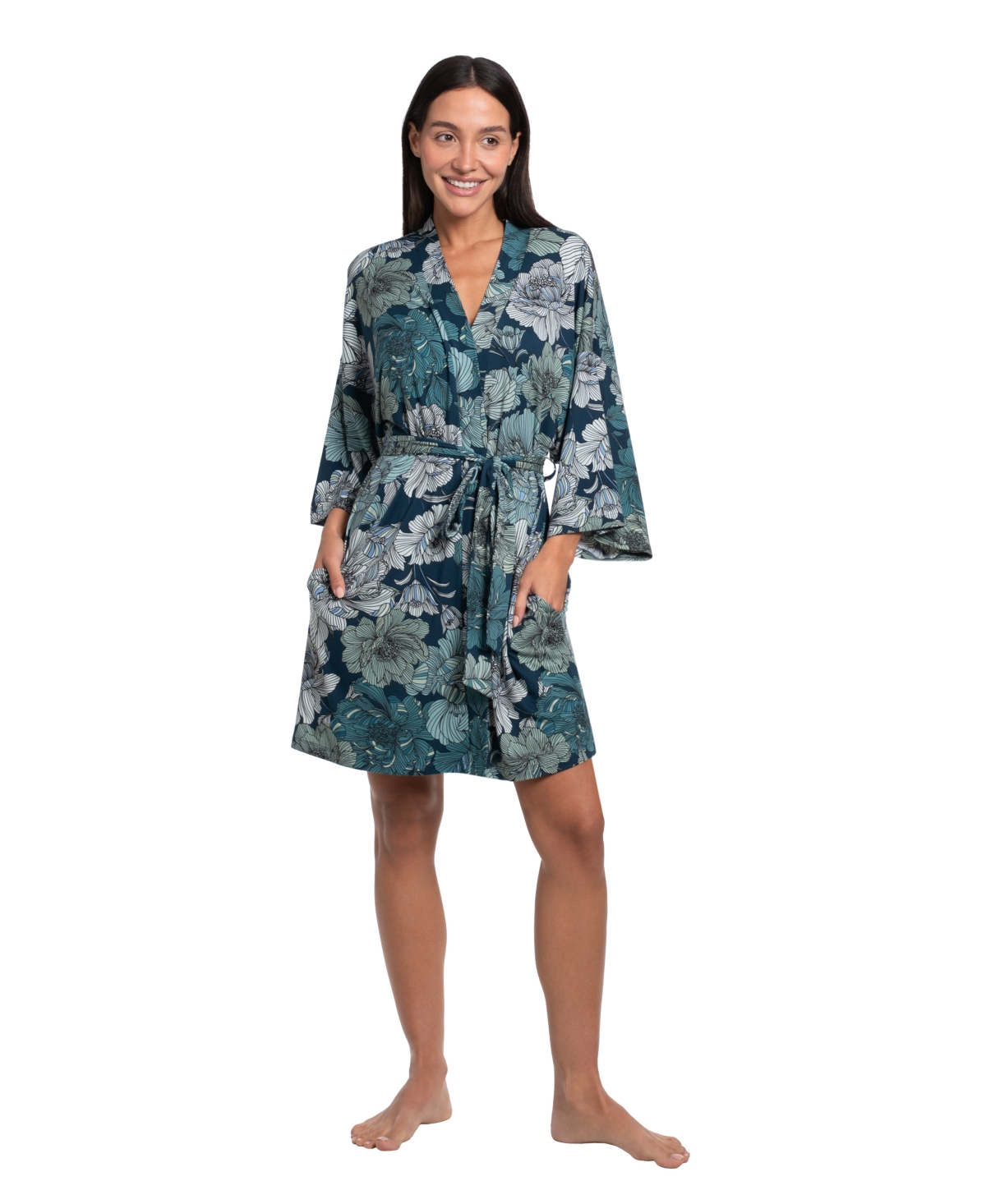 Click here for Linea Donatella Womens Teal Floral Print Knit Wrap... prices