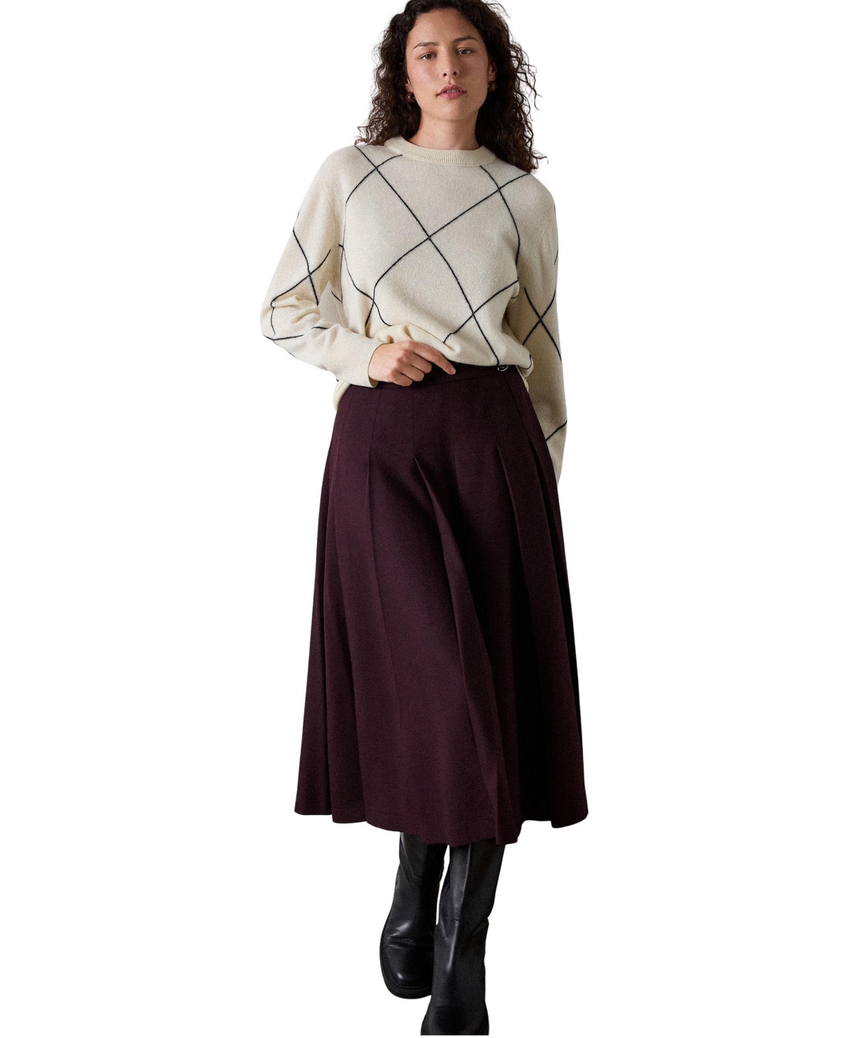 Click here for Whistles Womens Wool Blend Pleated Kilt Skirt - Pl... prices