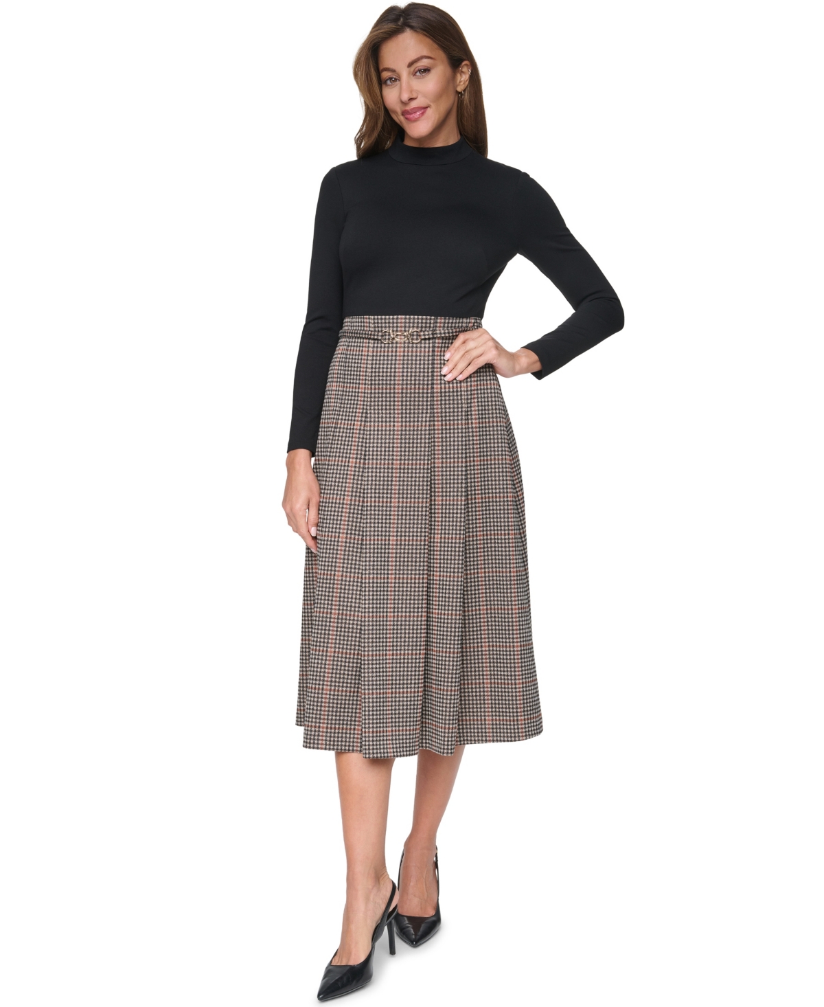 Click here for Eliza J Petite Mock Neck A-Line Twofer Midi Dress... prices