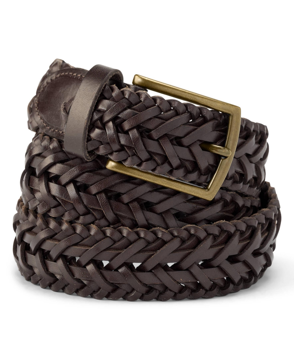 Click here for Lands End Big & Tall Leather Braid Belt - Brown prices