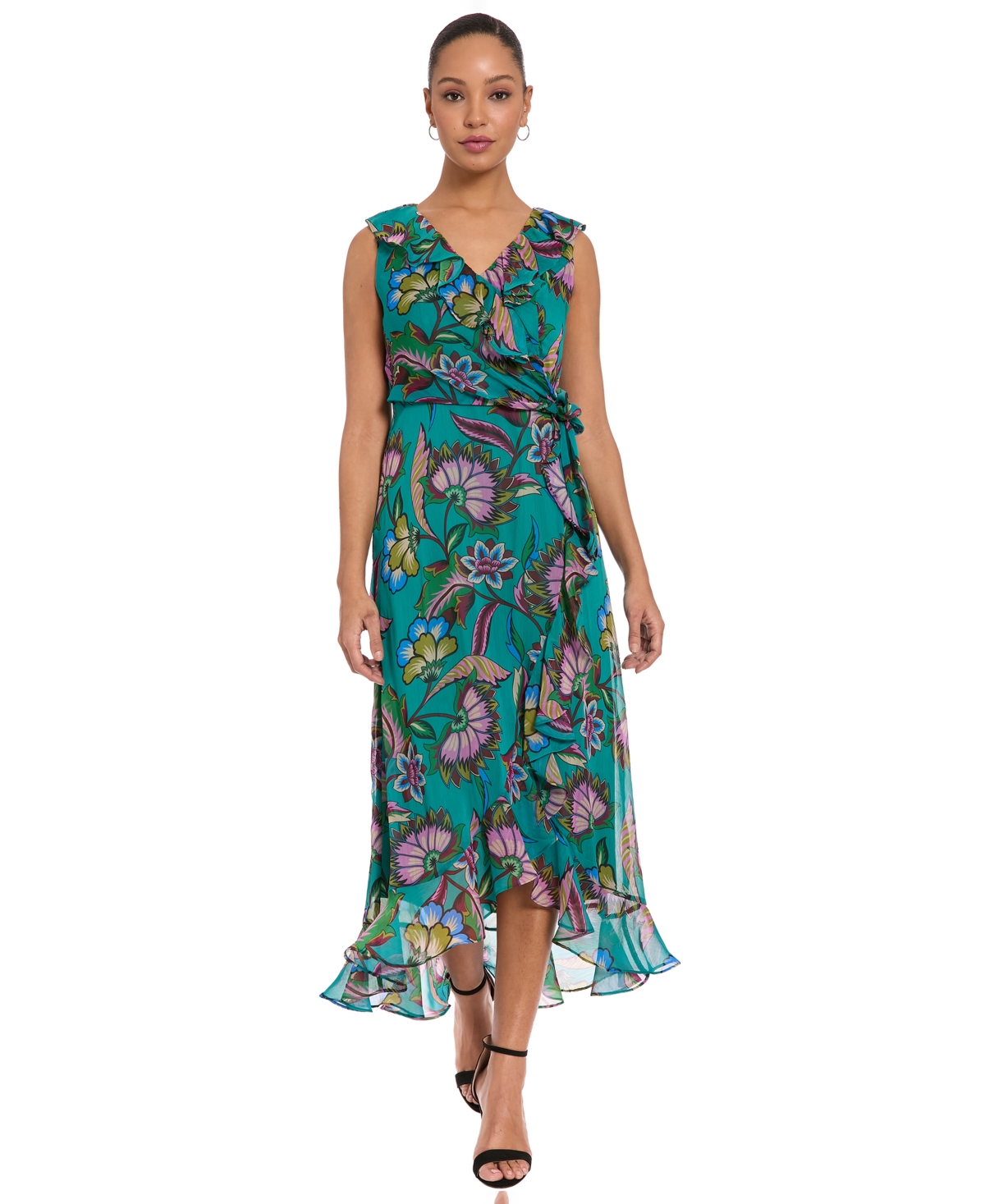 Click here for London Times Womens Side Tie Ruffle Wrap High-Low... prices